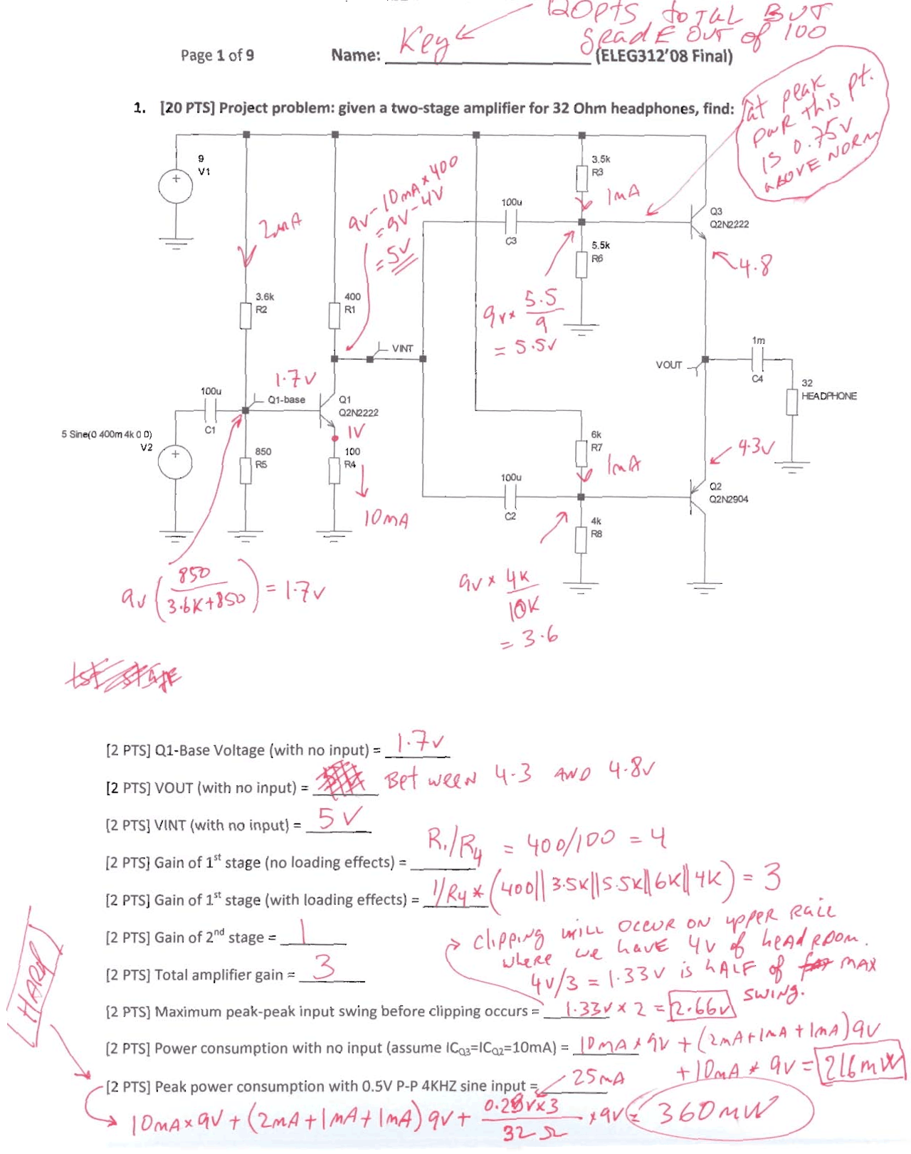 Final Exam Solutions Electronic Circuit Analysis Ii Eleg 312 Docsity