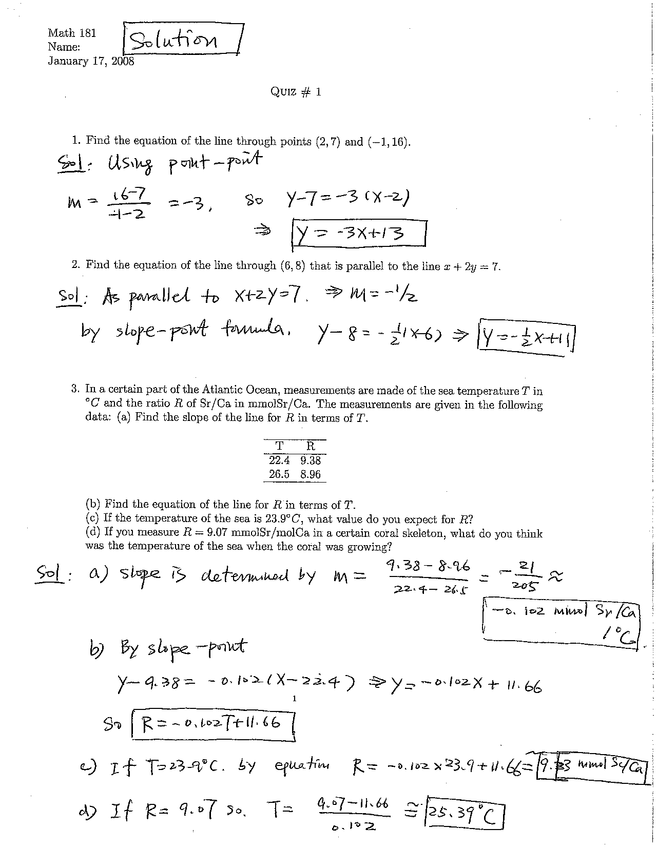 Solution For Quiz 1 Life Science Calculus And Model I Math 181