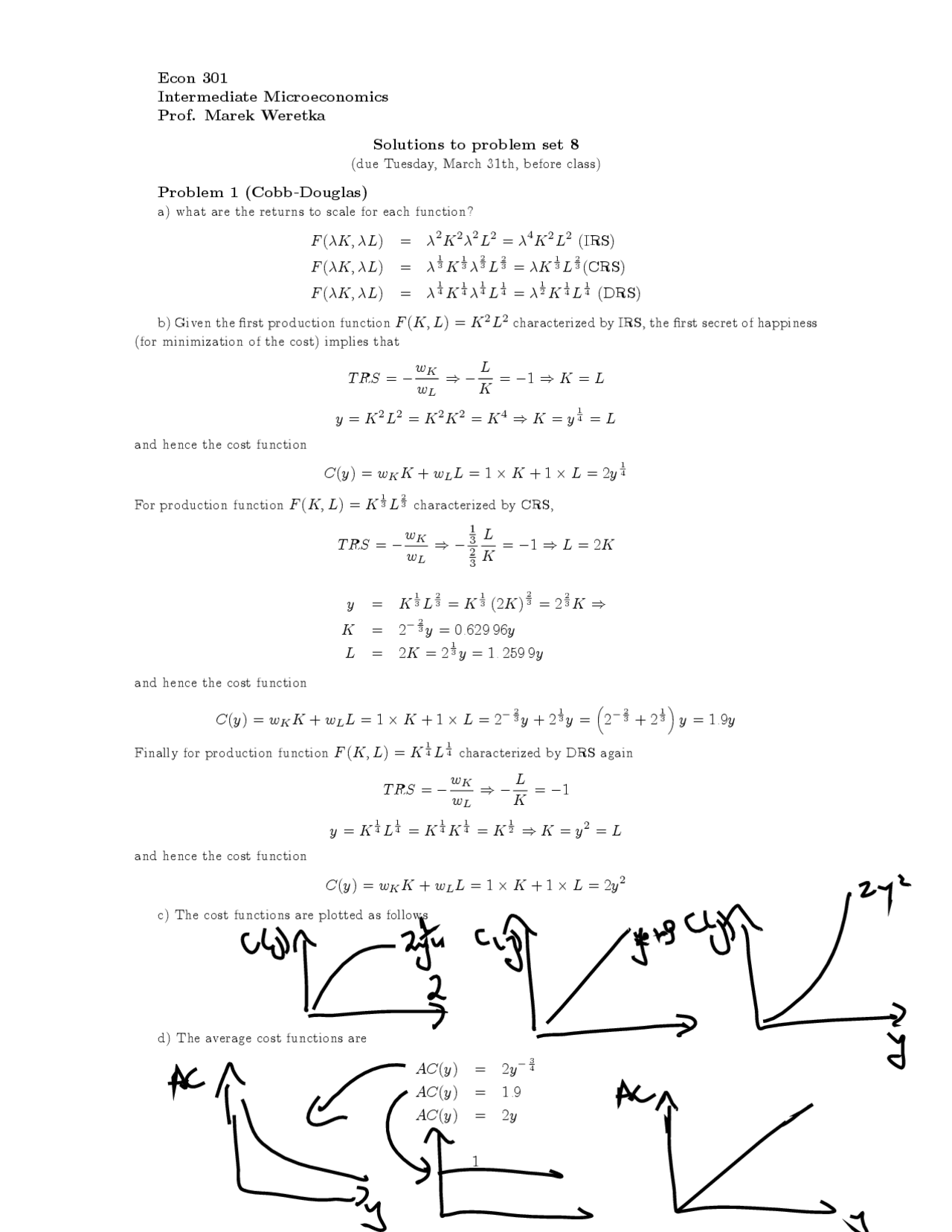 Solution To Problem Set 8 Intermediate Microeconomic Theory Econ