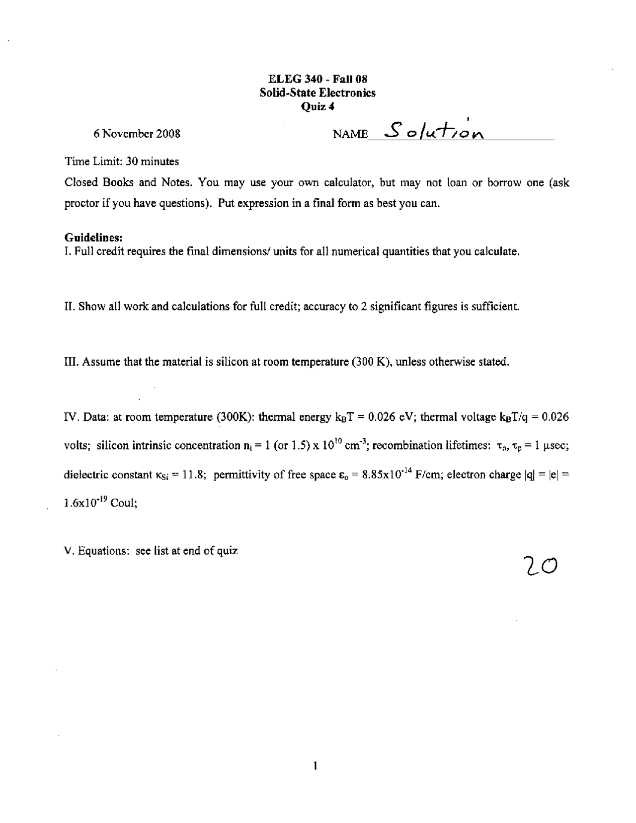Solved Questions On Current Voltage In Solid State Electronics Quiz