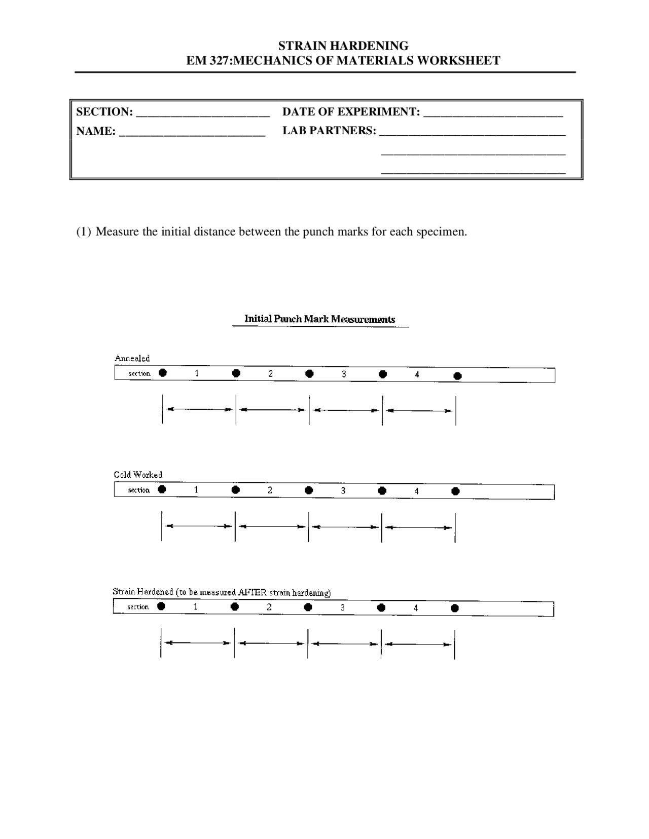 Strain Hardening - Mechanics of Materials Worksheet | E M 327 - Docsity