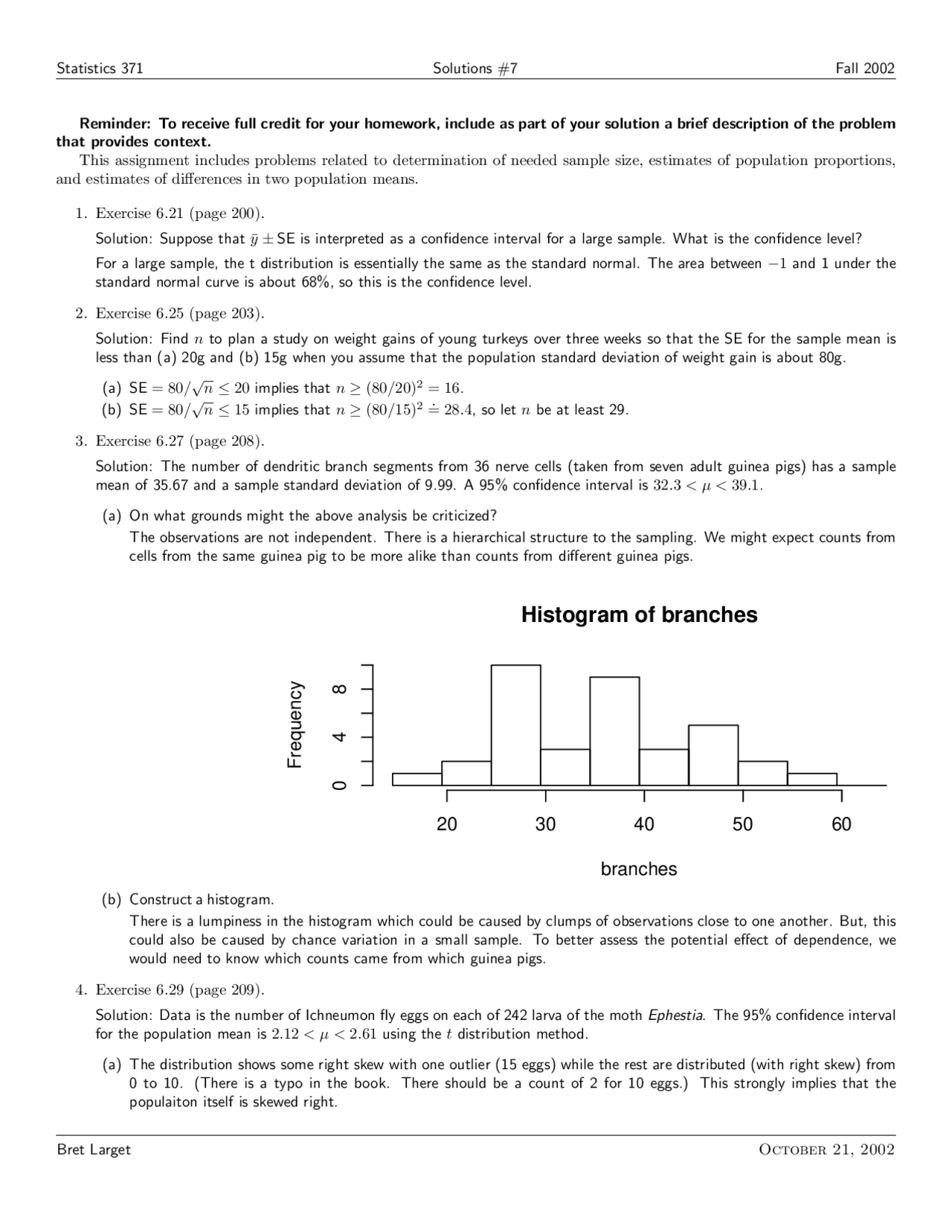 Homework 7 Solutions Applied Statistics For The Life Sciences Stat