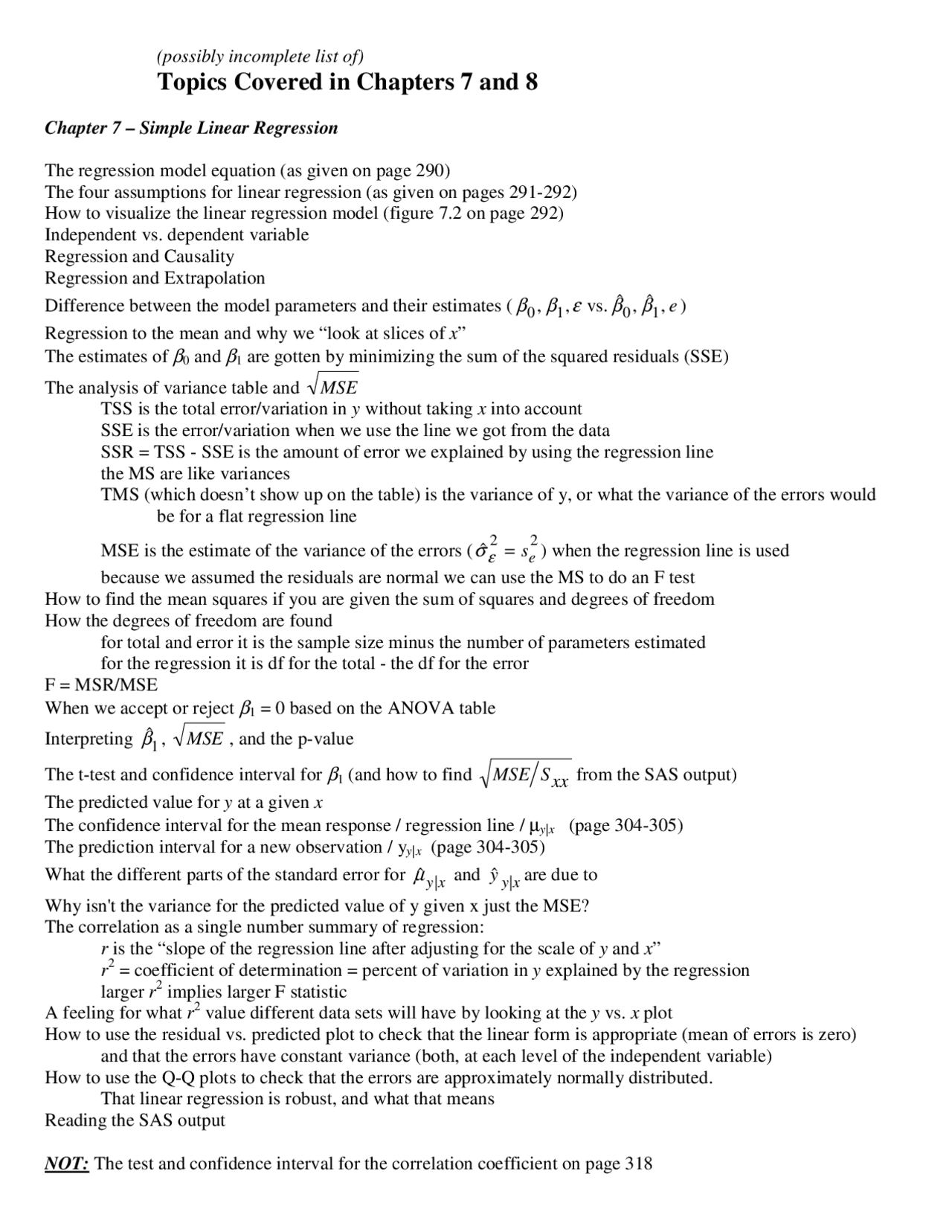 Simple Linear Regression Supplement Statistical Methods Ii Review