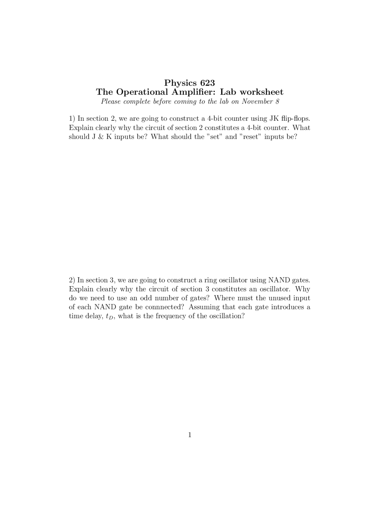 The Operational Amplifier: Lab Worksheet | PHYSICS 623 - Docsity