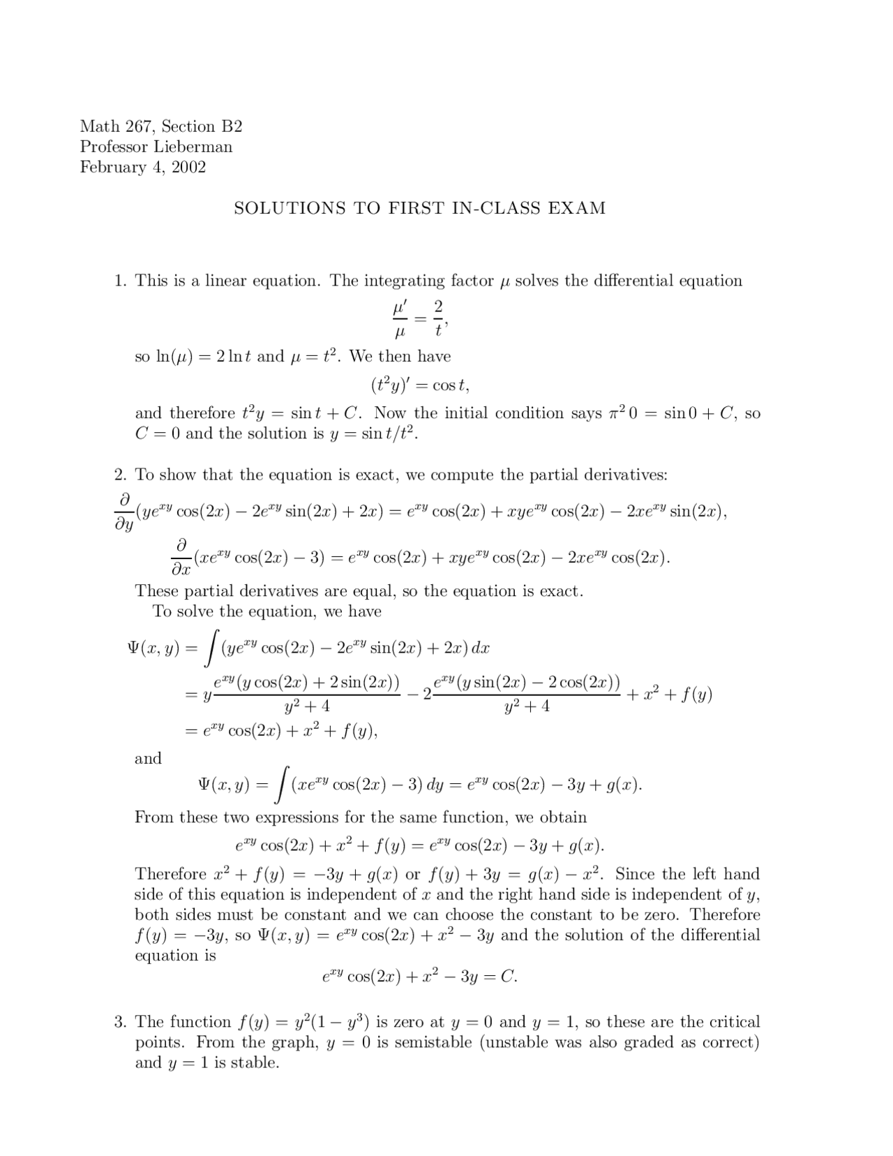 4 Questions on Differential Equations and Transformations - Exam 1 | MATH 267 - Docsity