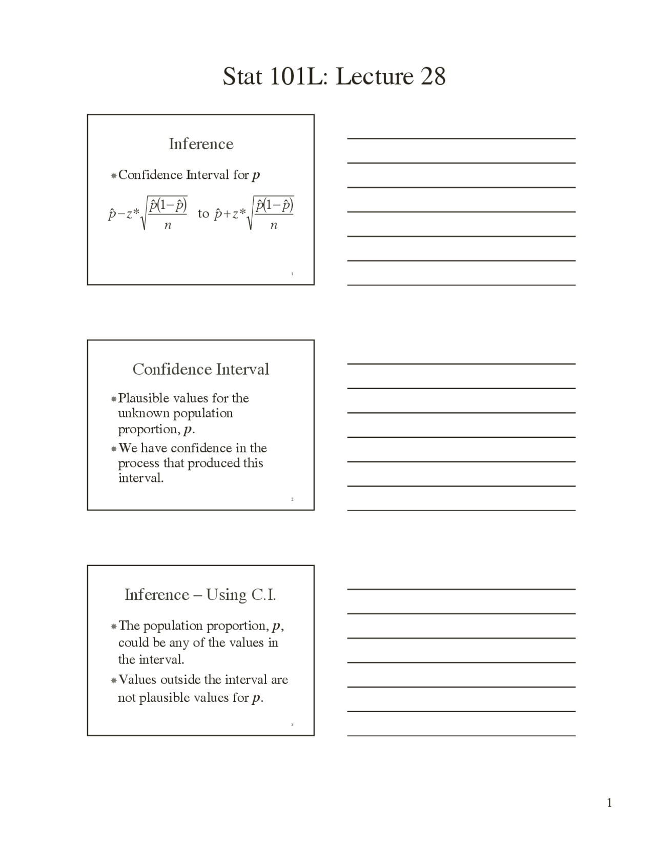 Inference Confidence Interval Interpretation Lecture Slides Stat