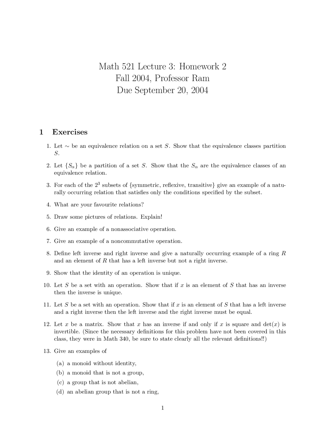 Exercise and Vocabulary of Analysis I - Homework 2 | MATH 521 - Docsity