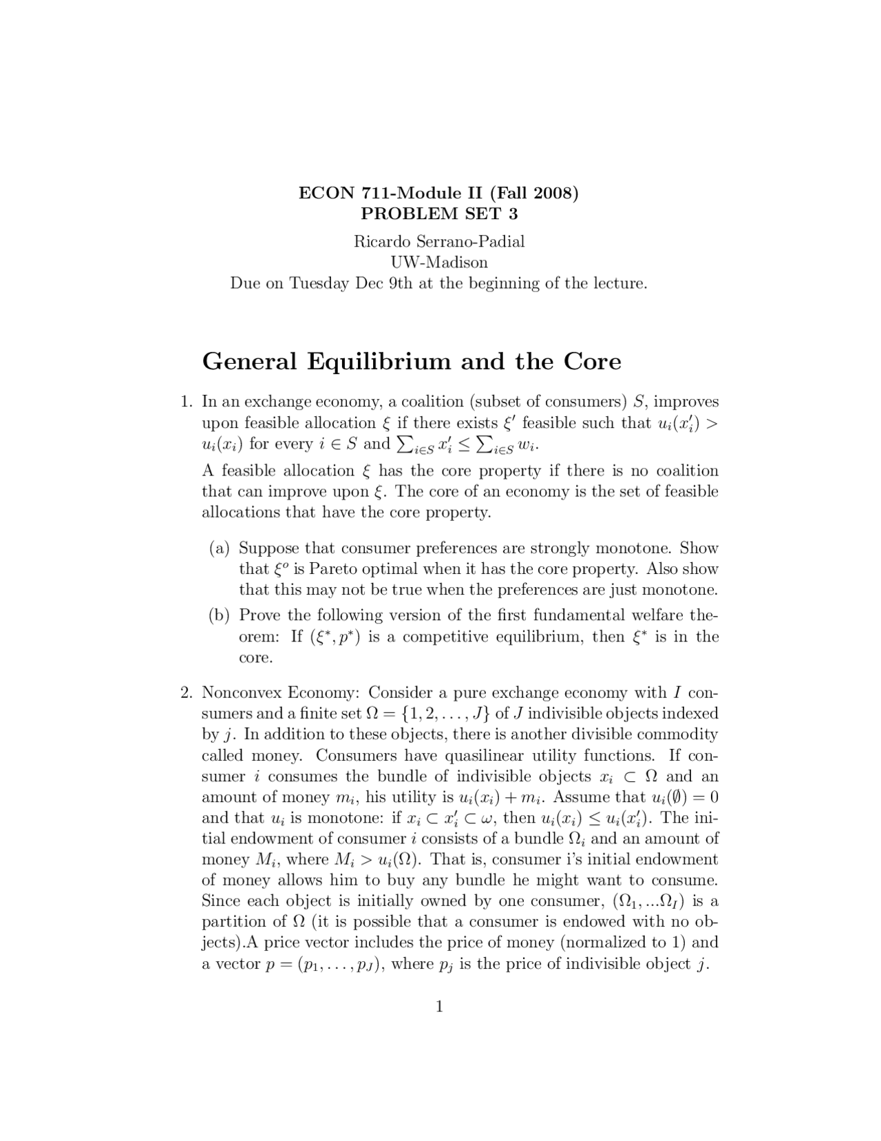 Problem Set 3 Economic Theory Macroeconomics Sequence Econ 711