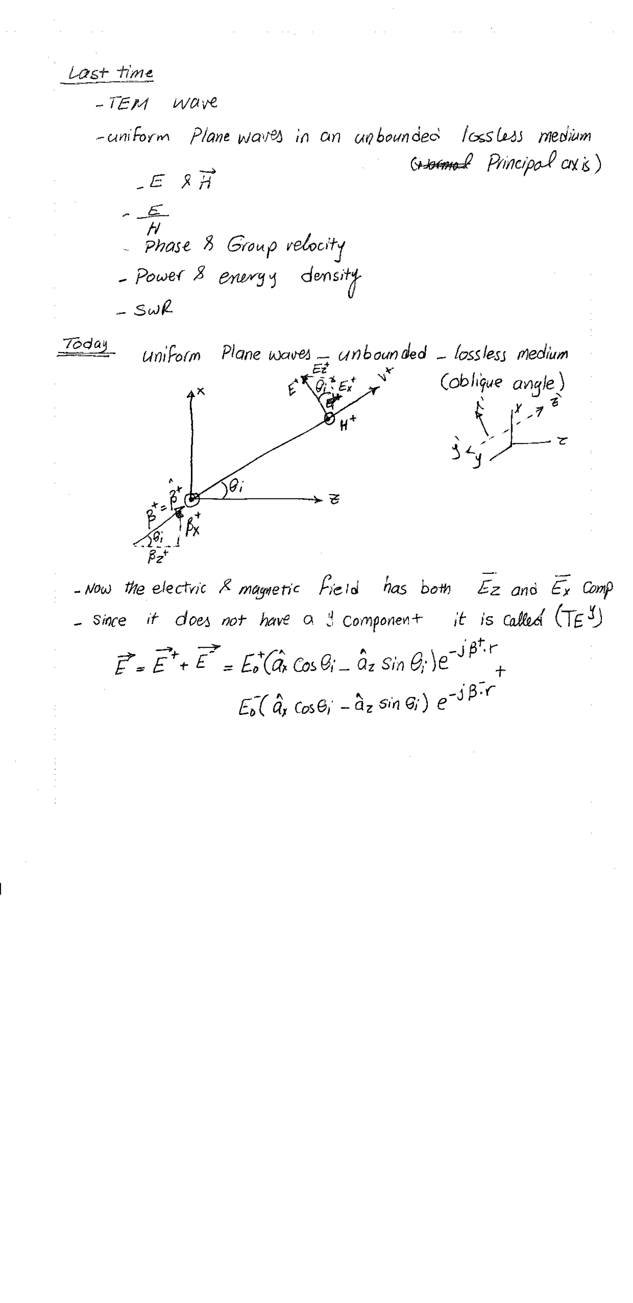Uniform Plane Waves Handwritten Notes Eleg 648 Docsity