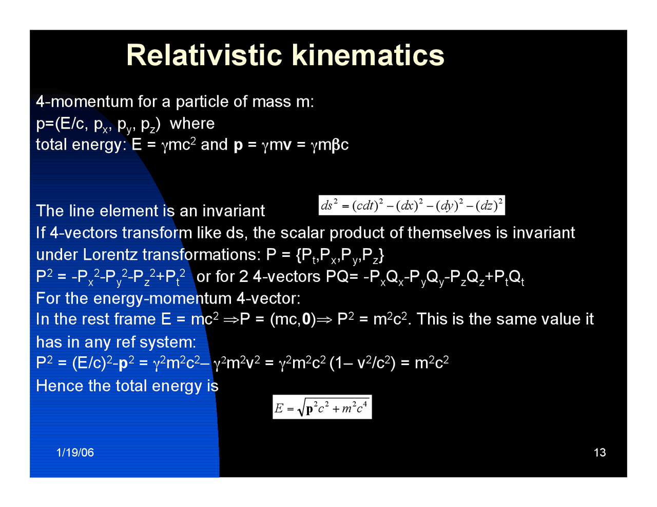 Relativistic Kinematics Lecture Slides M E 1 Docsity
