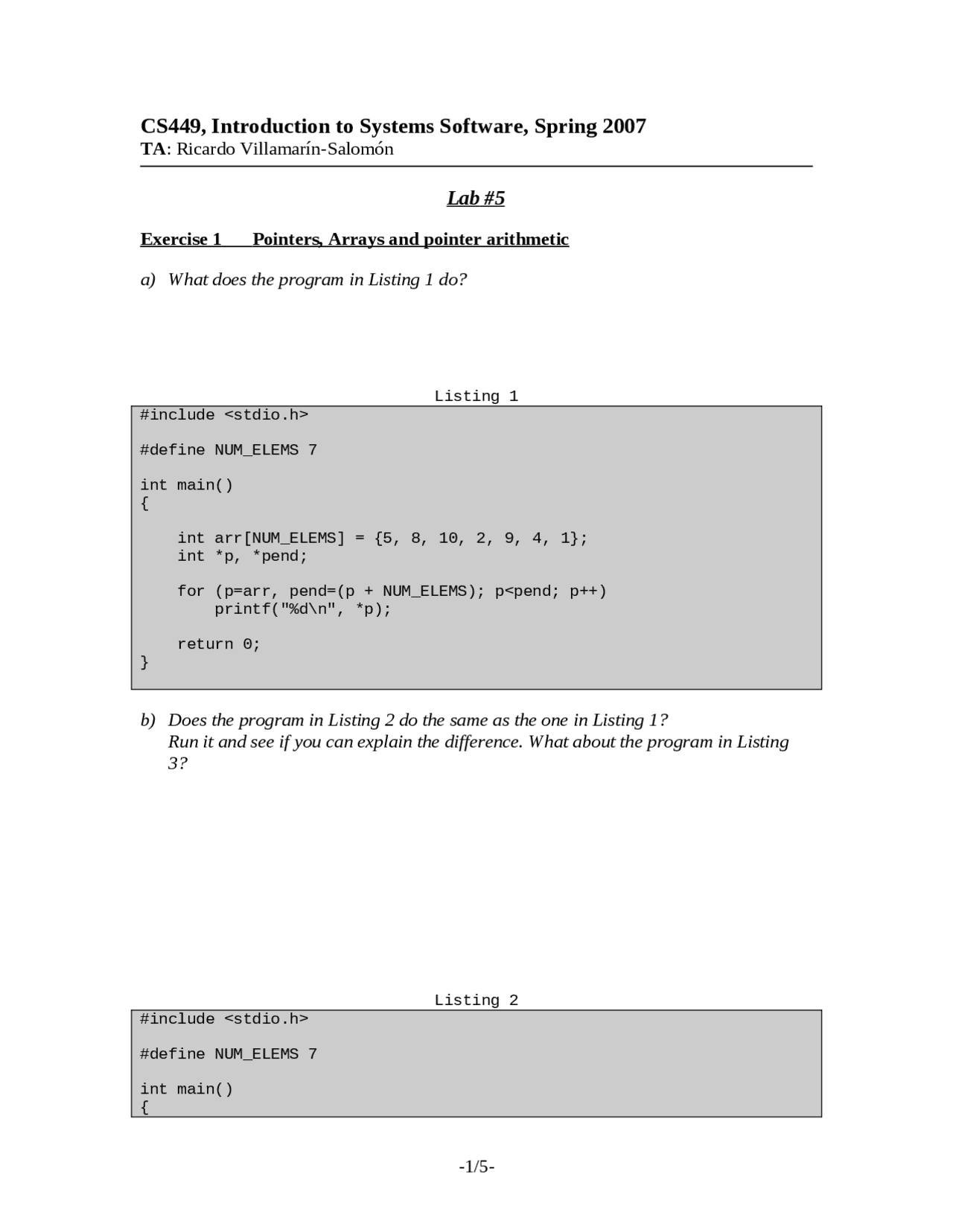 Pointers Arrays And Pointer Arithmetic Laboratory 5 Cs 0449 Docsity 0798
