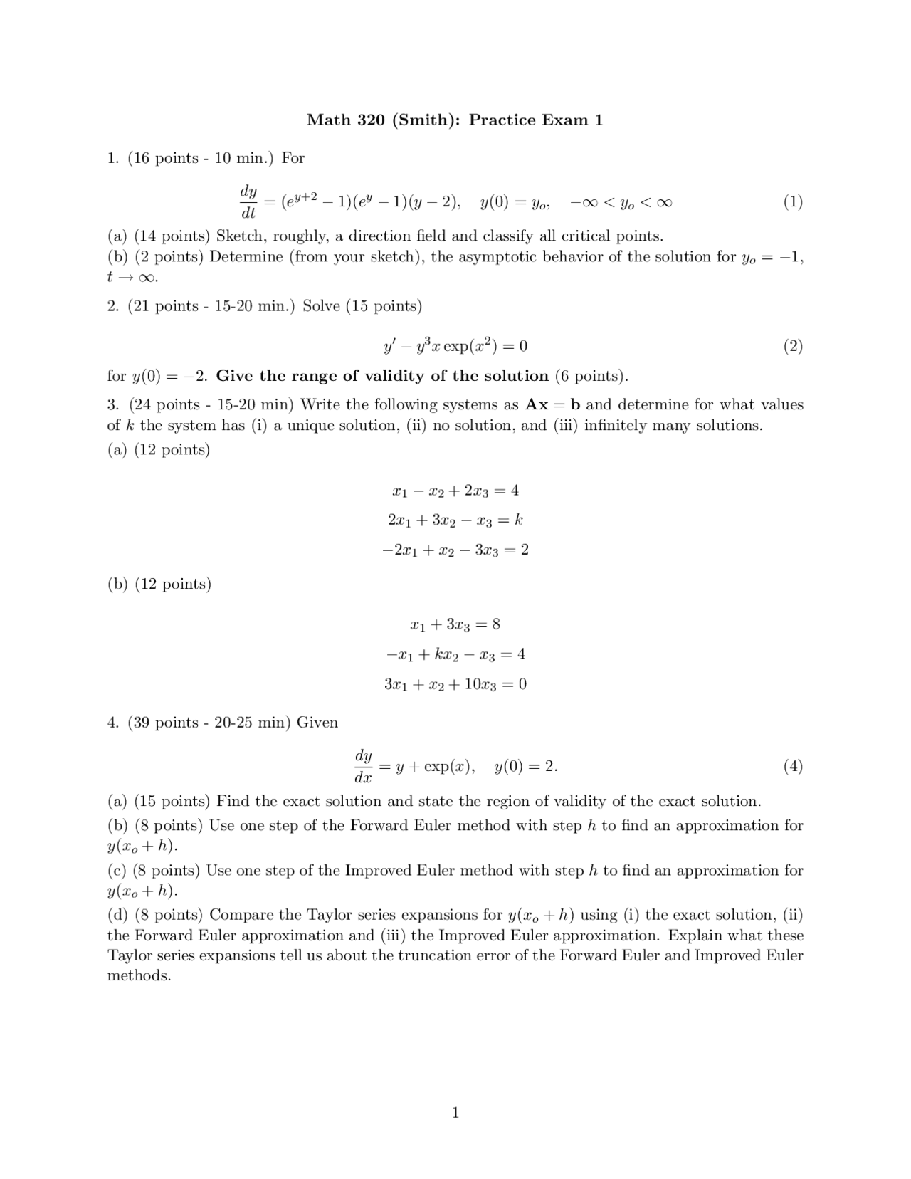 Practice Exam 1 Linear Algebra And Differential Equations Math 320