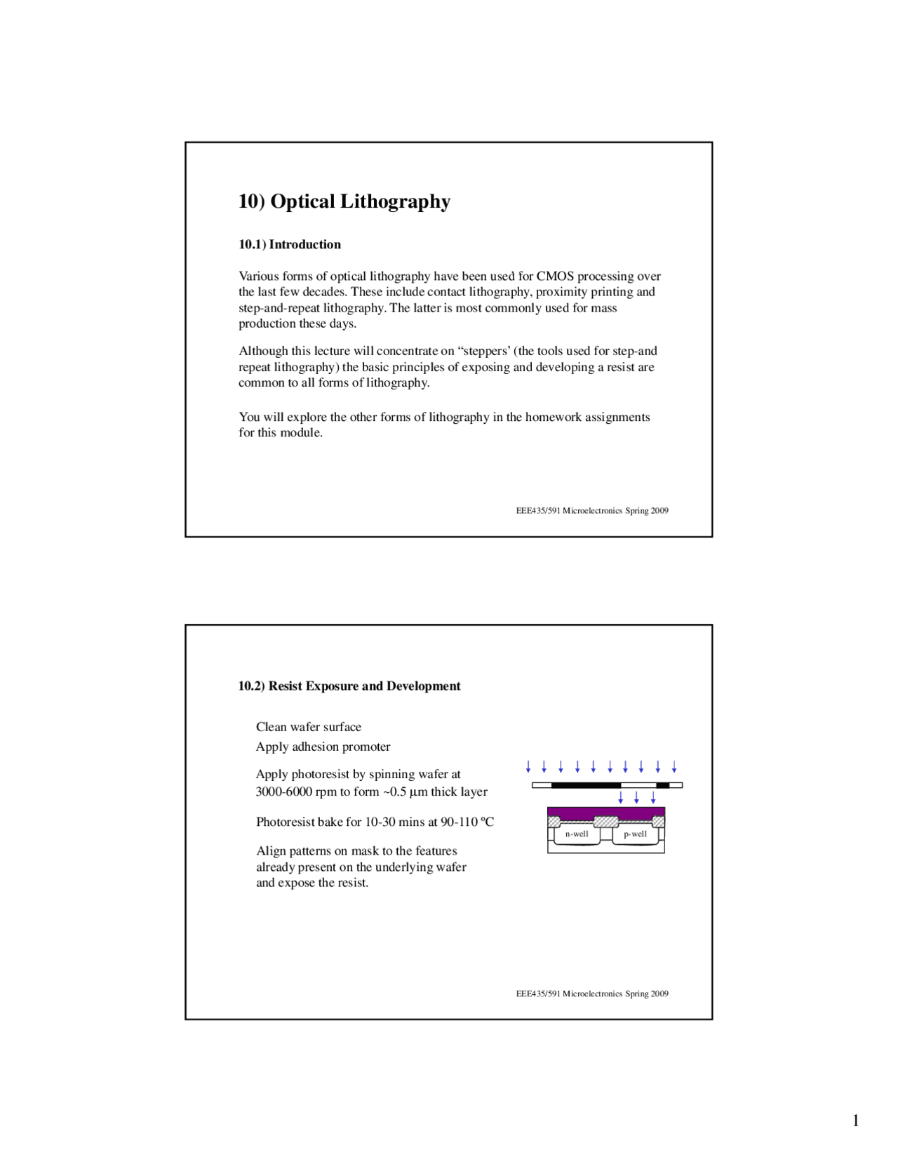 Lecture Slides On Optical Lithography Eee 435 Docsity