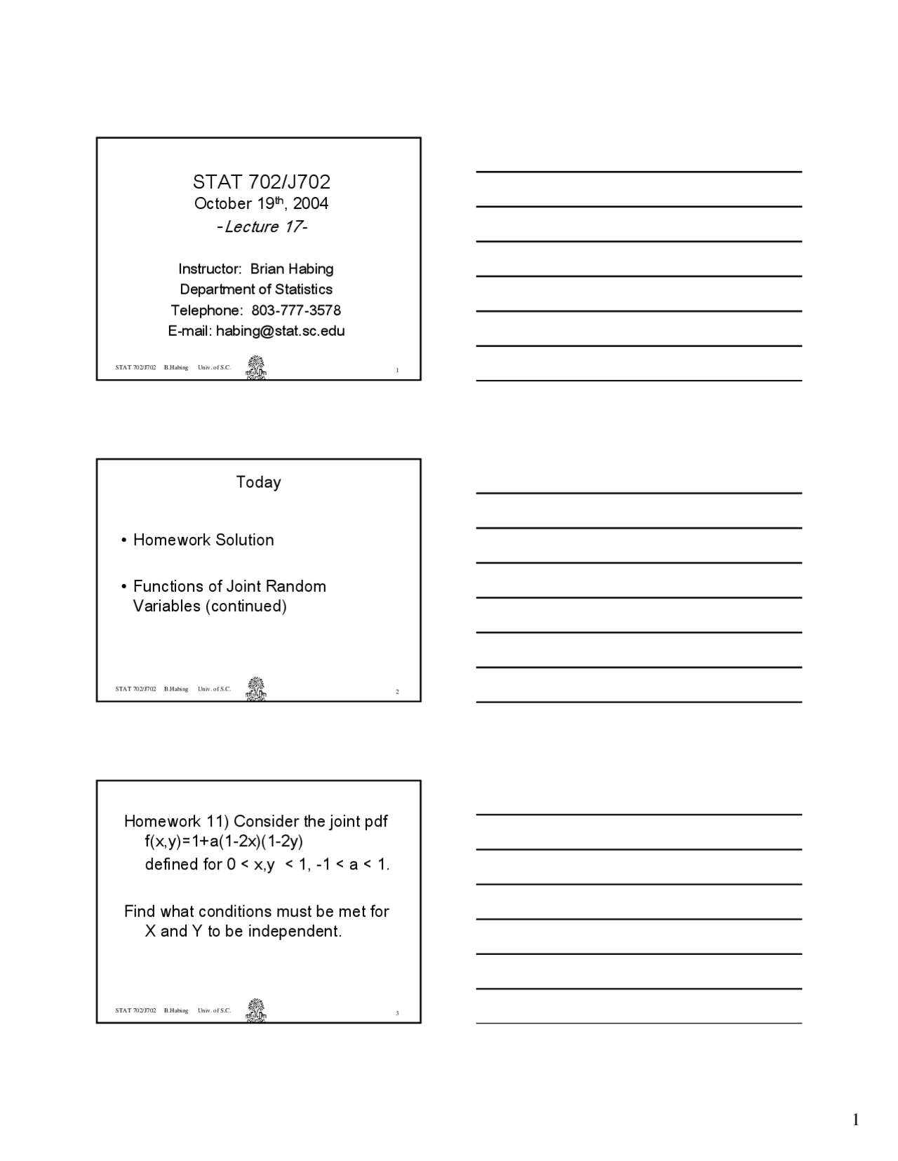 Lecture Slides On Functions Of Joint Random Variables Stat 702 Docsity