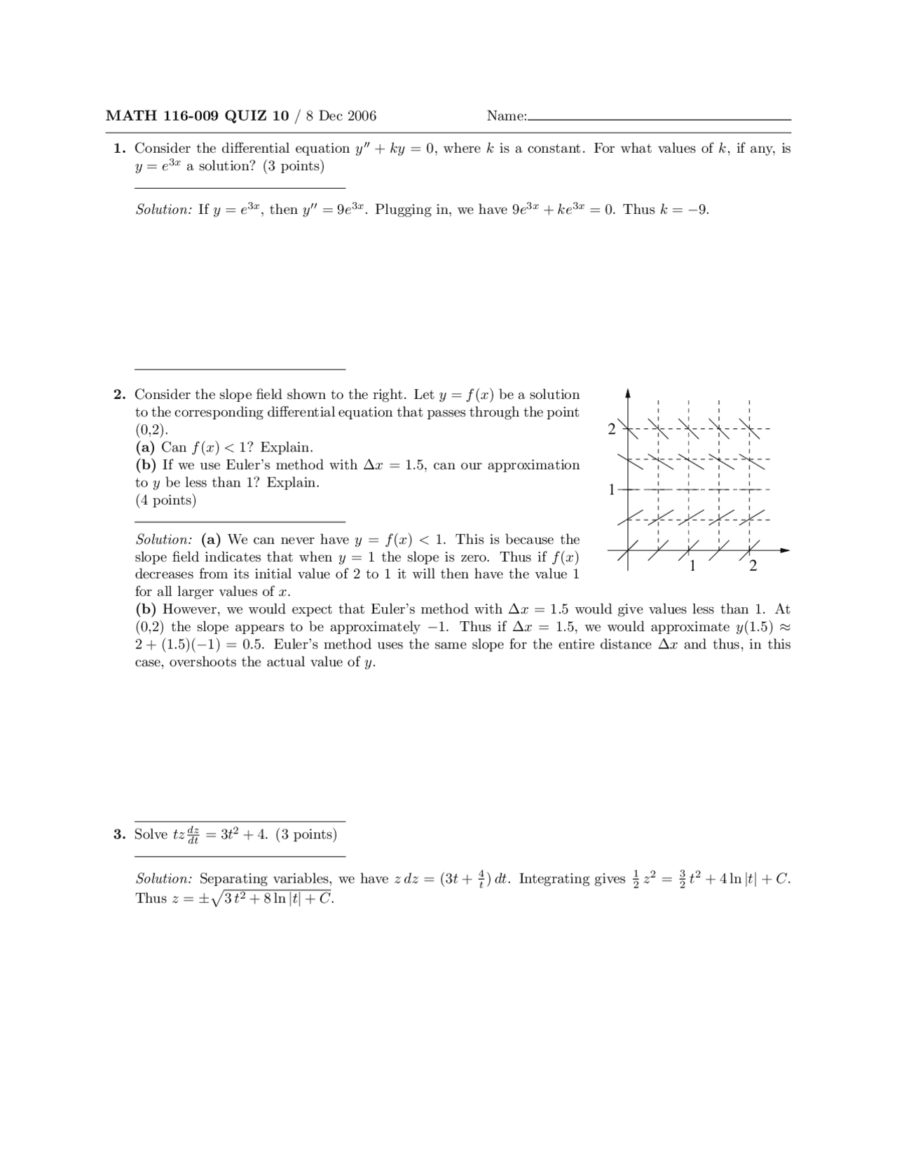 Consider The Differential Equation Quiz 10 Manual Solutions Math