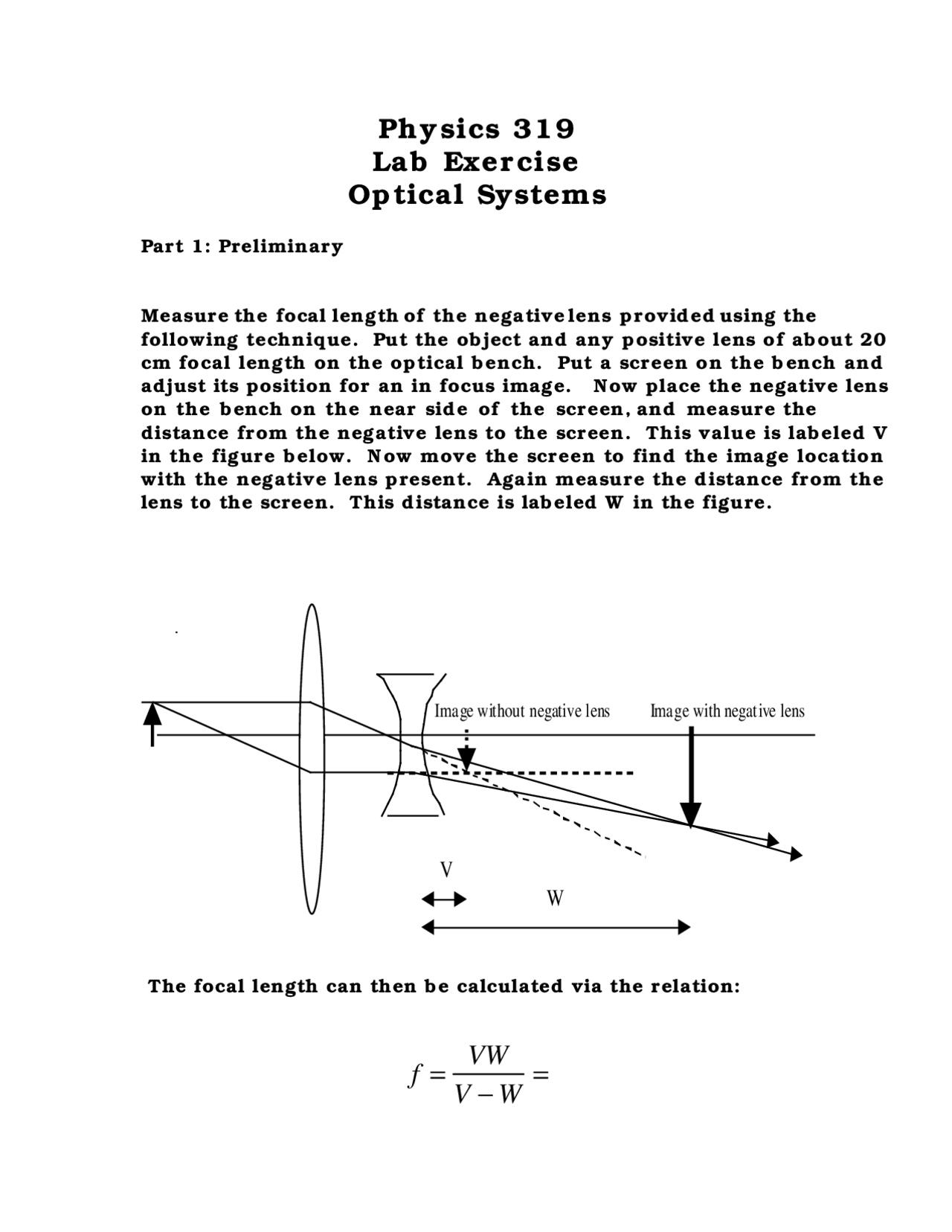Laboratory Exercise Optical Systems Optics Phys 319 Lab Reports