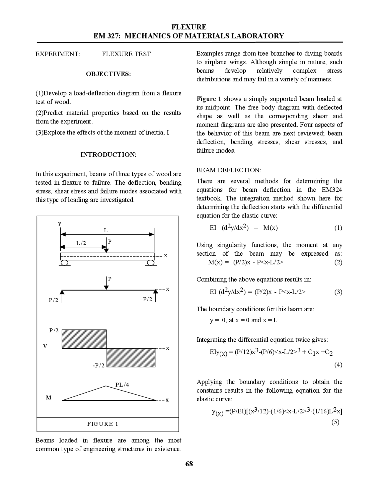 Flexure - Mechanics of Materials Laboratory | E M 327 - Docsity