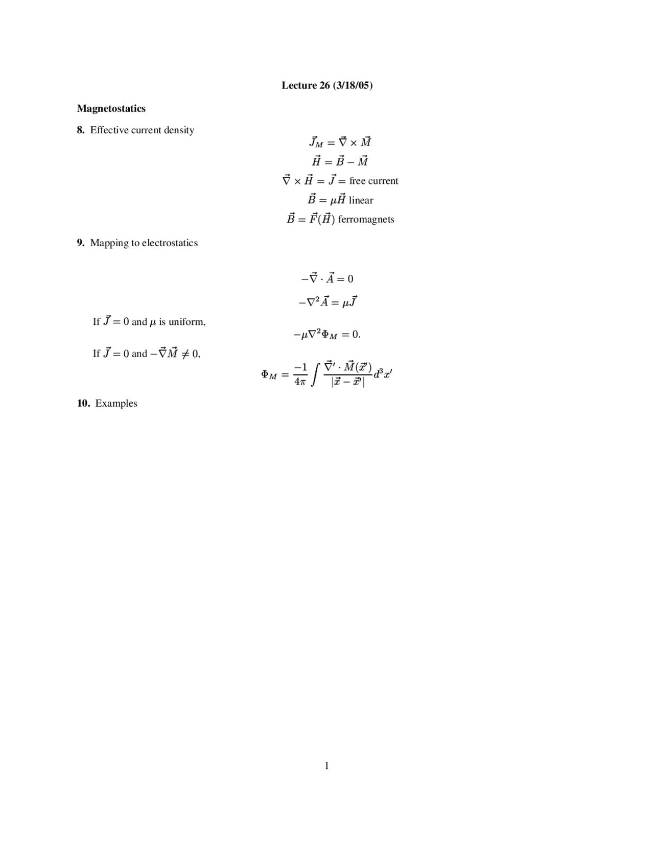 Magnetostatics Handout Theoretical Physics Electrodynamics