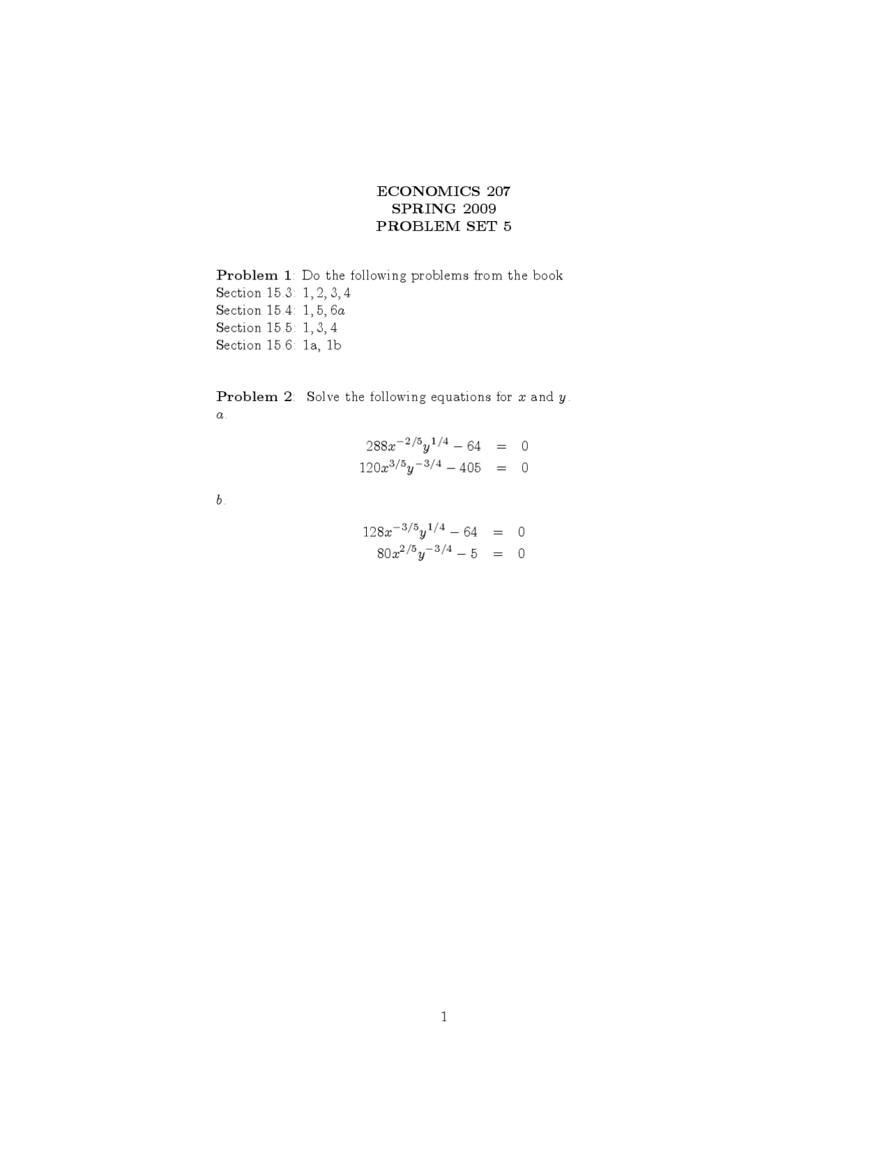 Application Of Economic Optimization Problem Set 5 Econ 207 Docsity