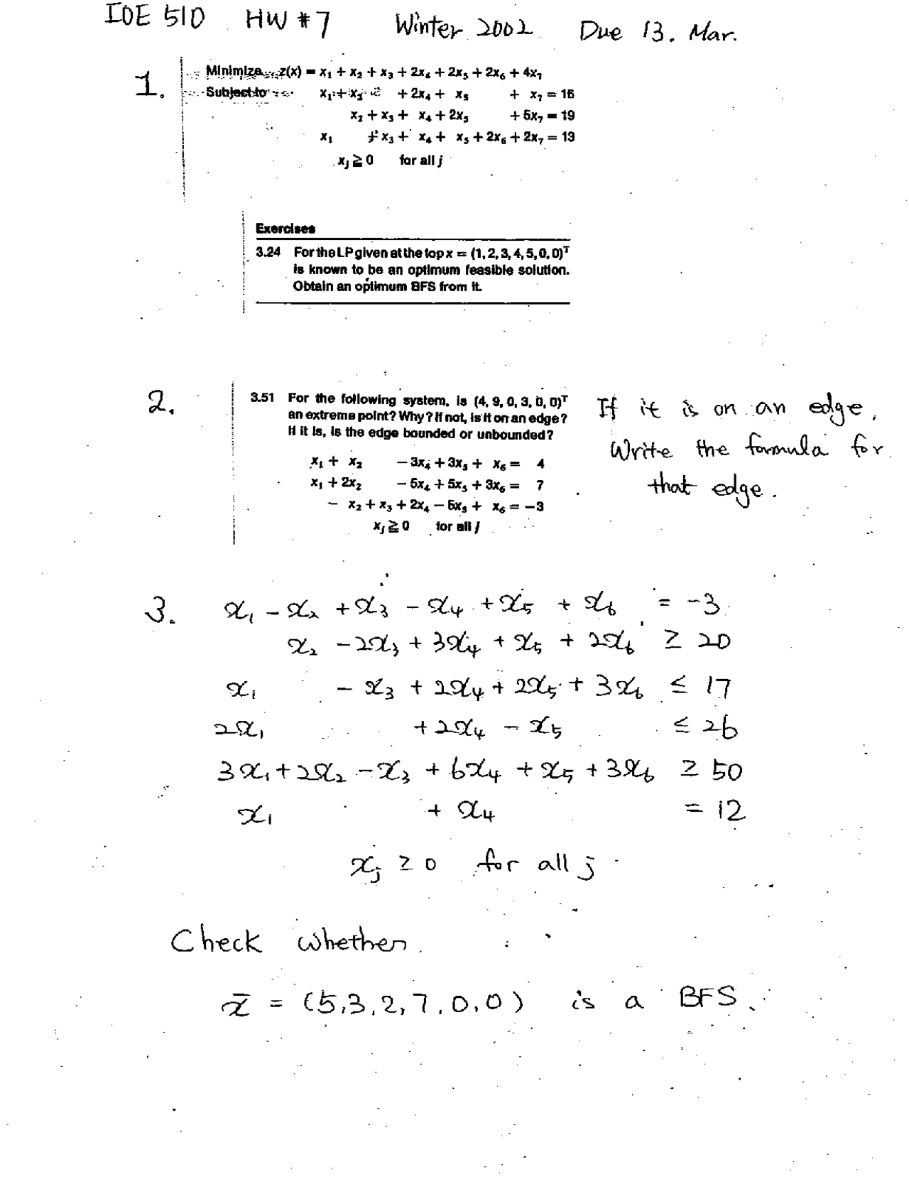 Questions with Solutions - Assignment 7 - Winter 2002 | IOE 510 - Docsity