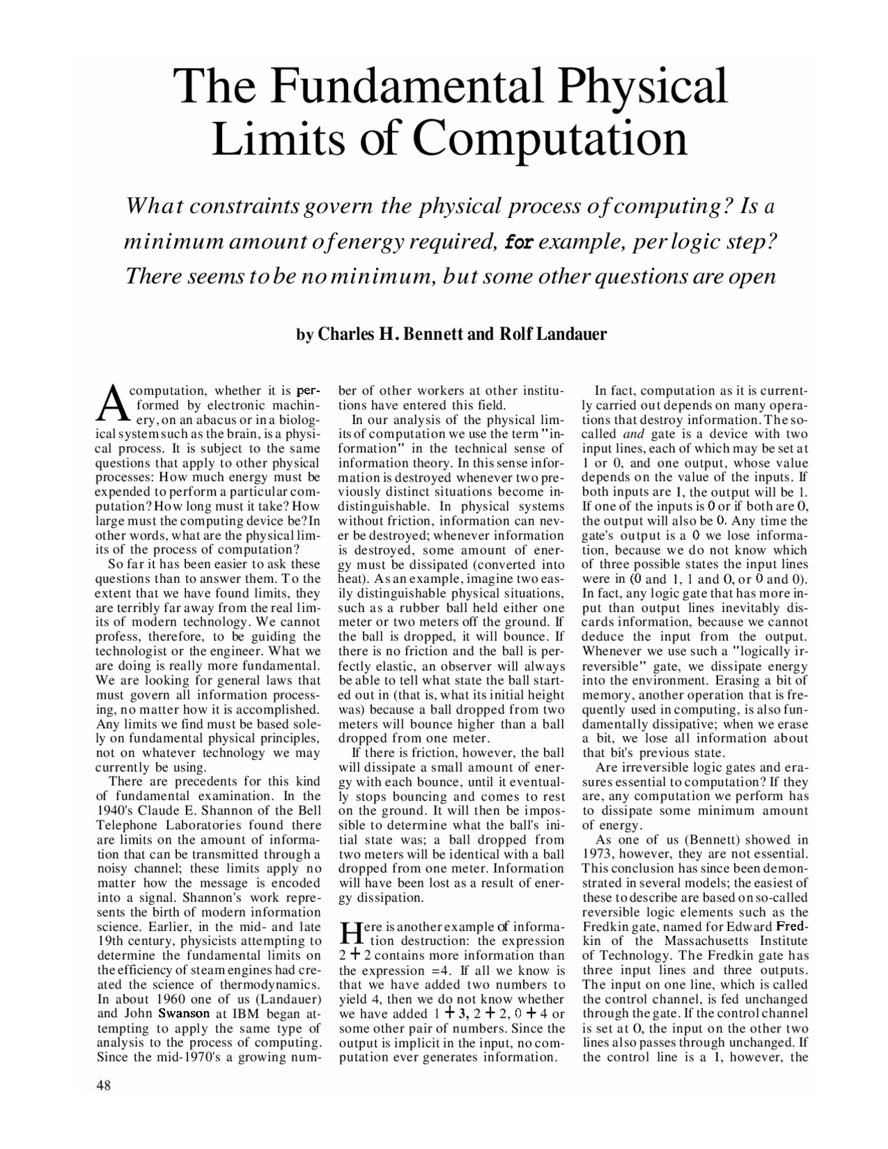 The Fundamental Physical Limits Of Computation Eecs 598 Docsity