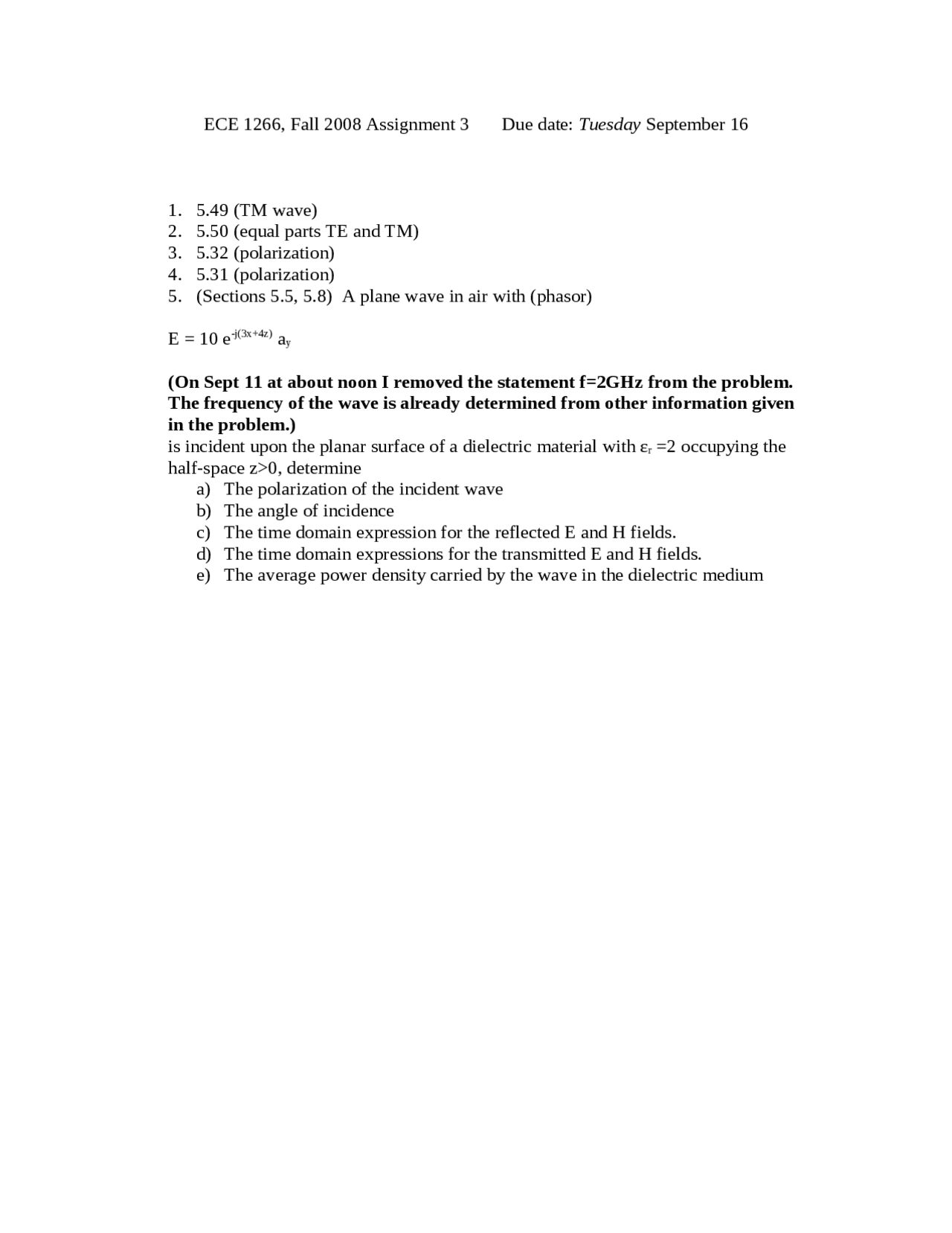 Applications Of Fields And Waves Homework 3 Ece 1266 Docsity