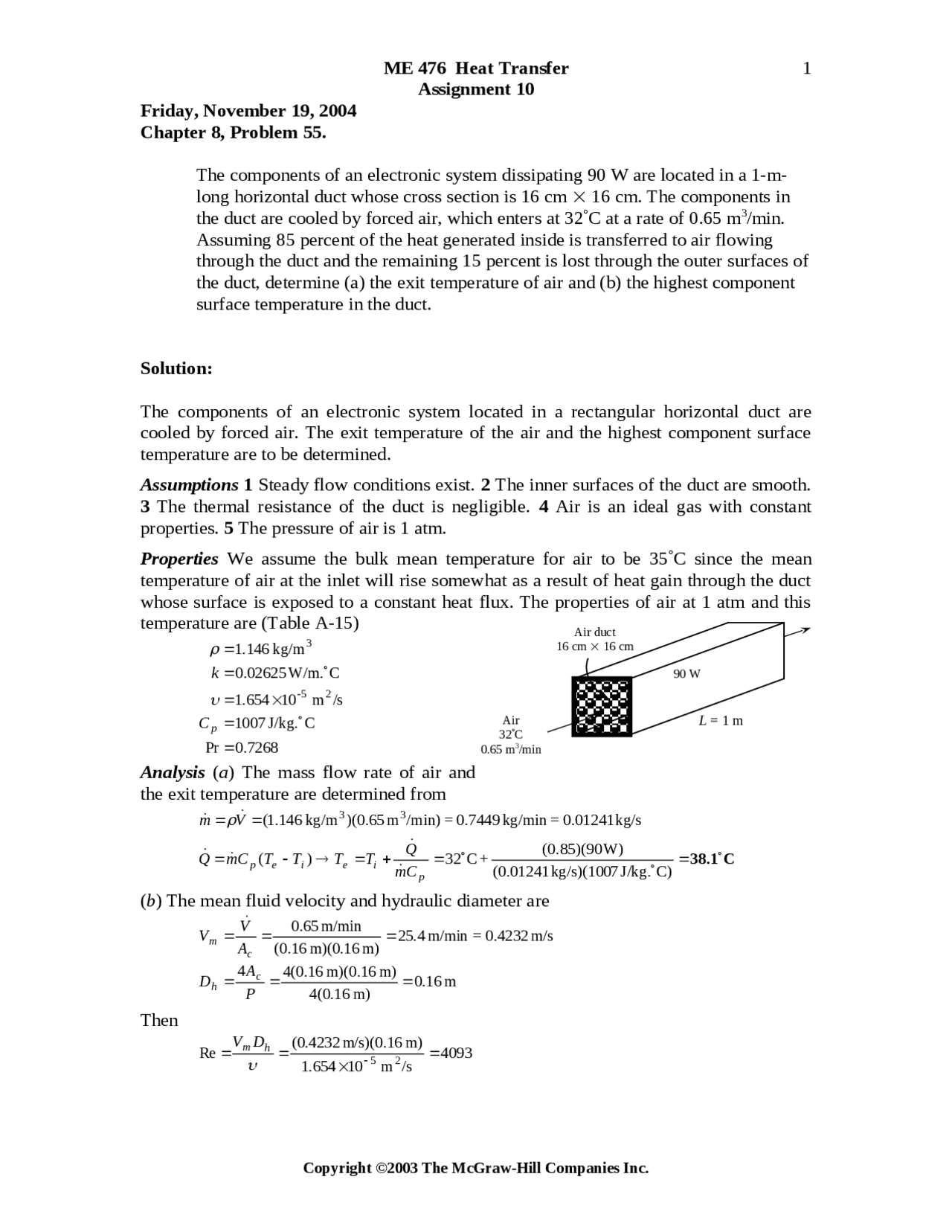 Problems Solution Assignment 10 Heat Transfer Me 476 Assignments