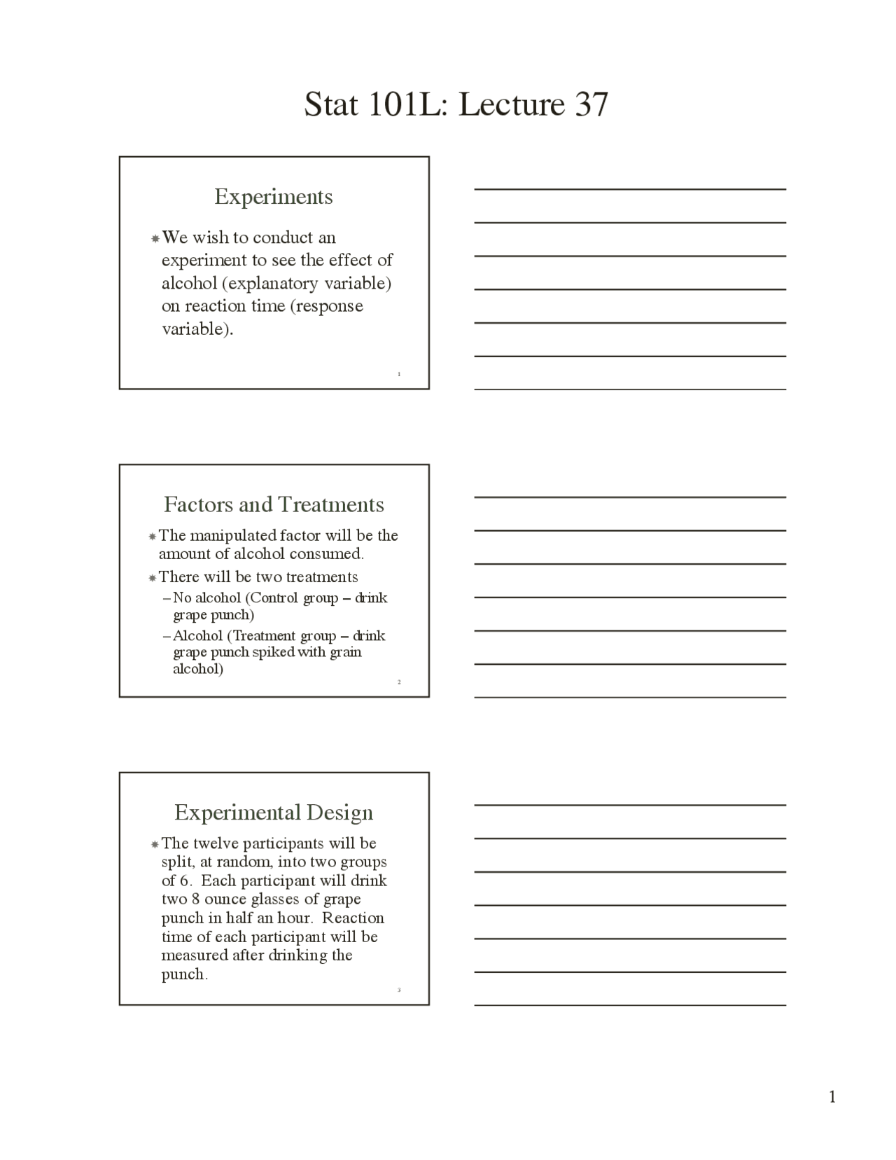 Experiments Block Design Lecture Slides Stat 101 Docsity
