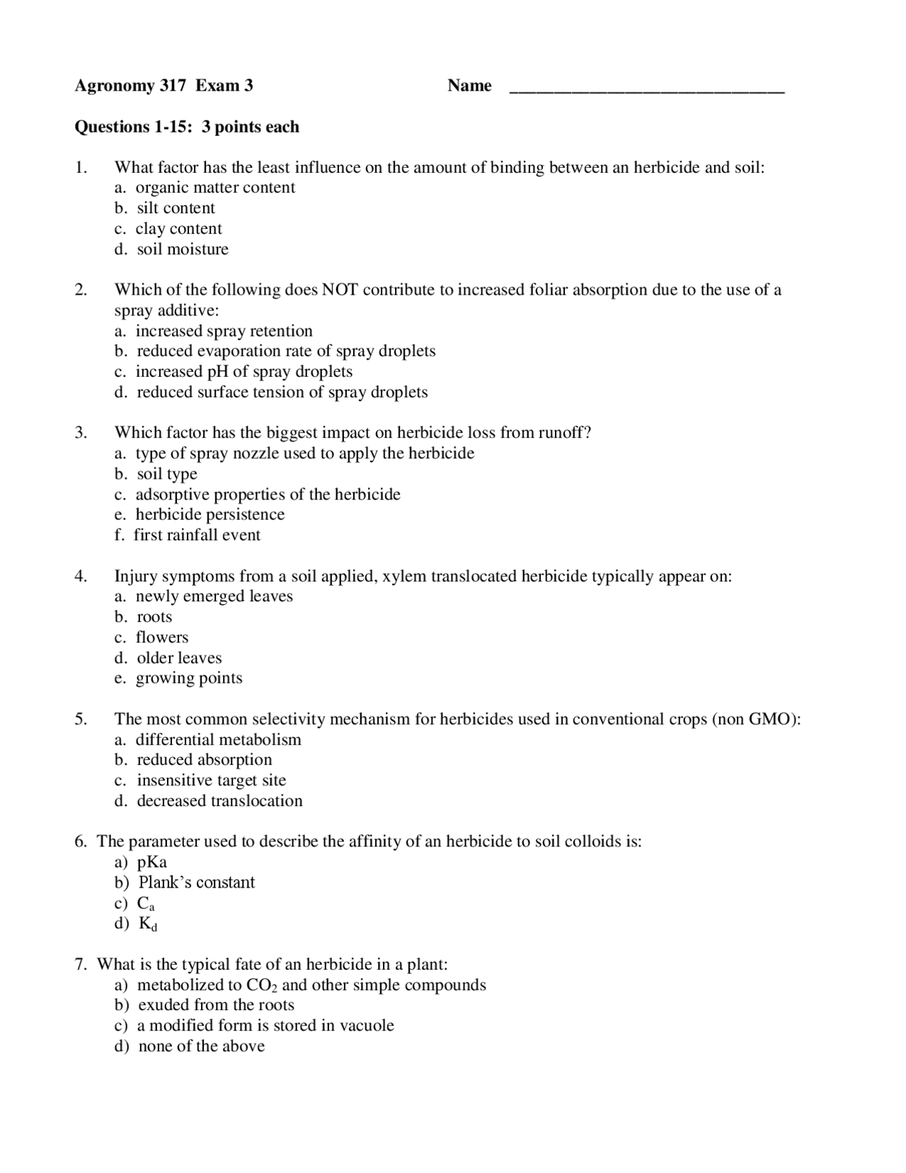 Principles Of Weed Science Exam 3 Review Agron 317 Docsity