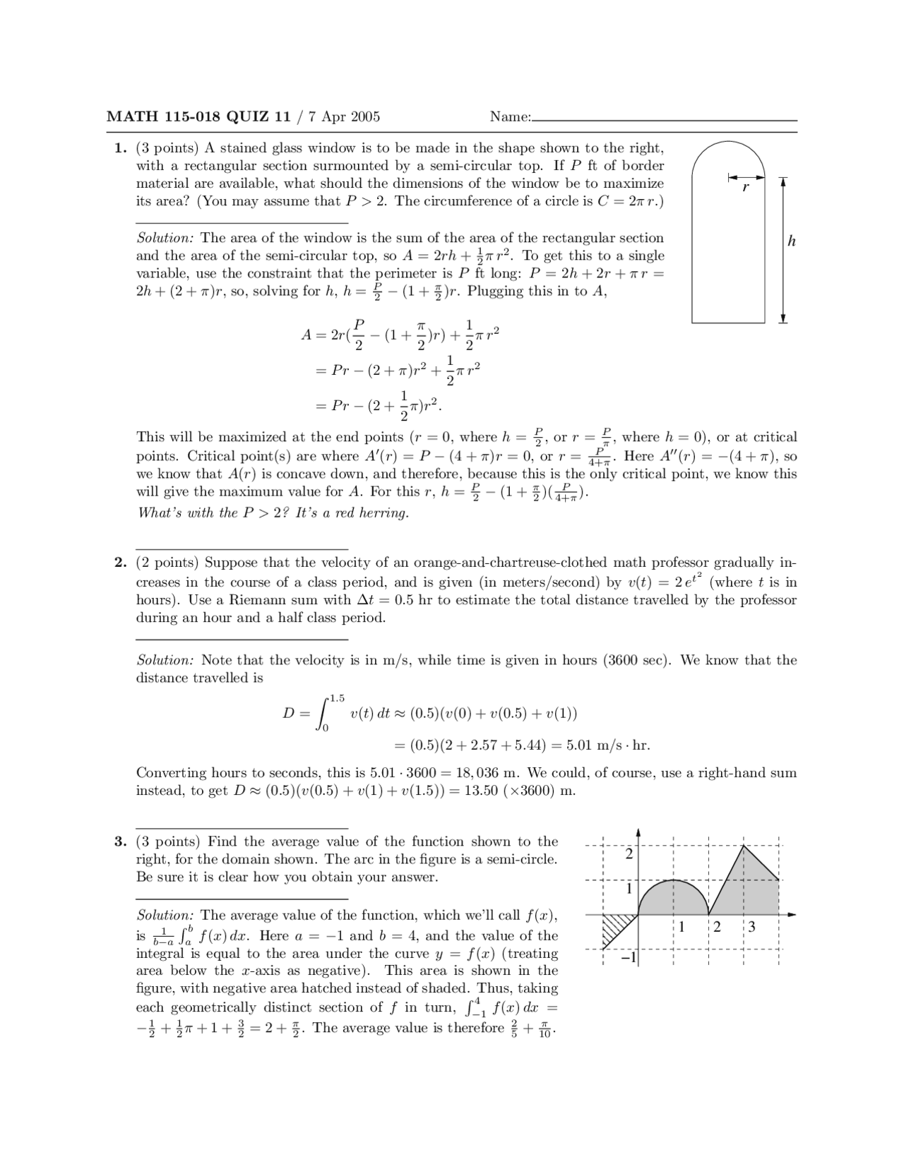 Solutions To Quiz 11 Calculus I Math 115 Docsity