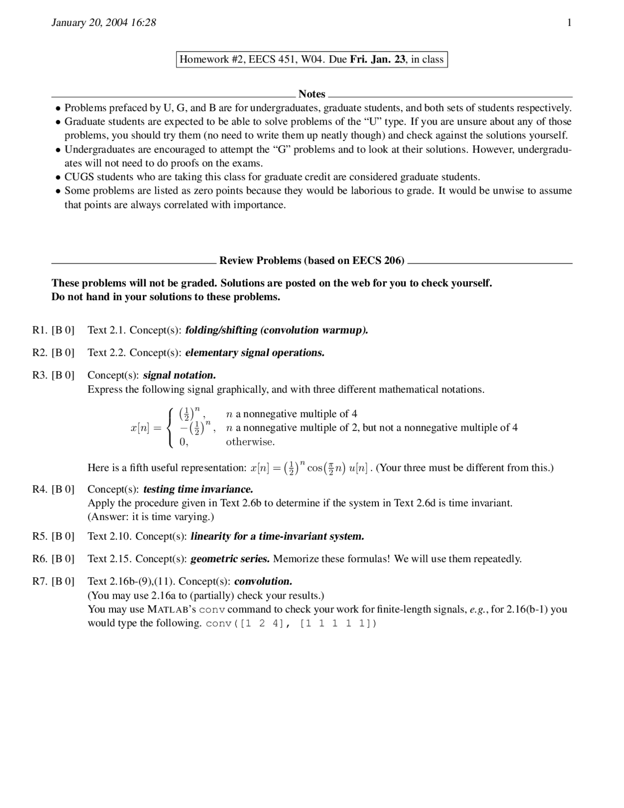 Review Problems Homework 2 Electrical Engineering Eecs 451 Docsity