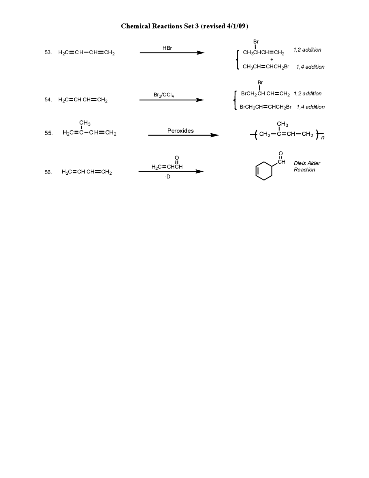 Chemical Reactions Set 3 - Organic Chemistry I | CHEM 331 - Docsity