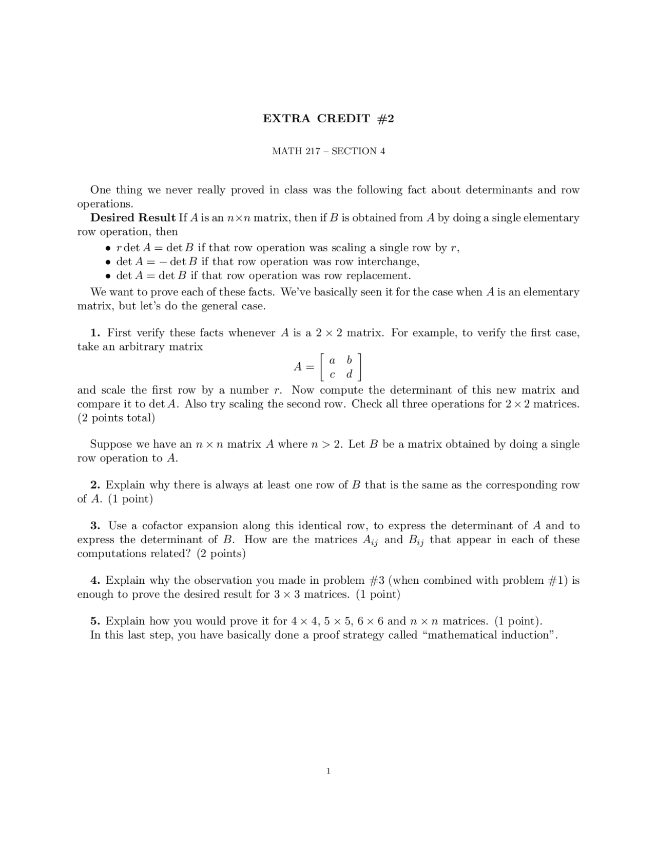 5 Questions On Linear Algebra Assignment Math 217 Docsity