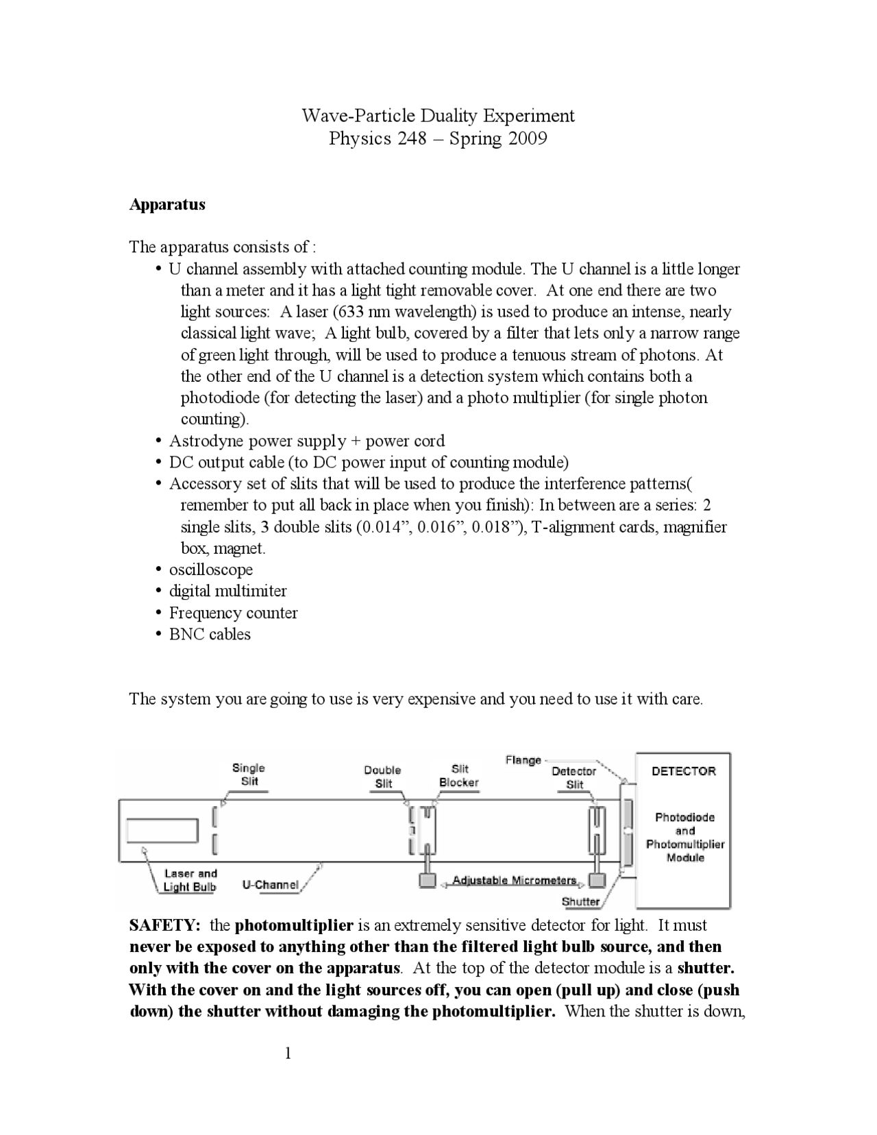 Apparatus - A Modern Introduction to Physics - Duality Experiment ...
