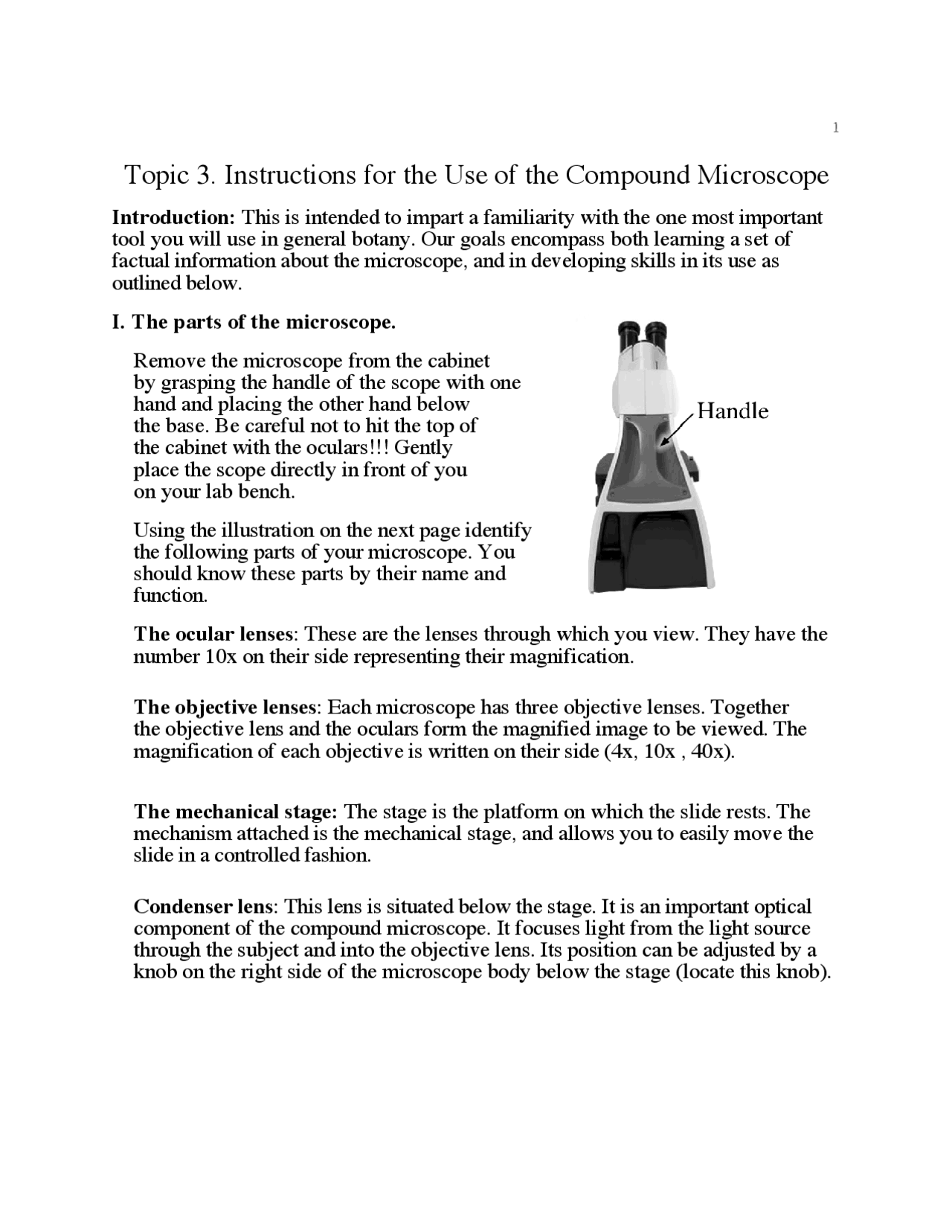 Instructions for the Use of the Compound Microscope - General Botany ...