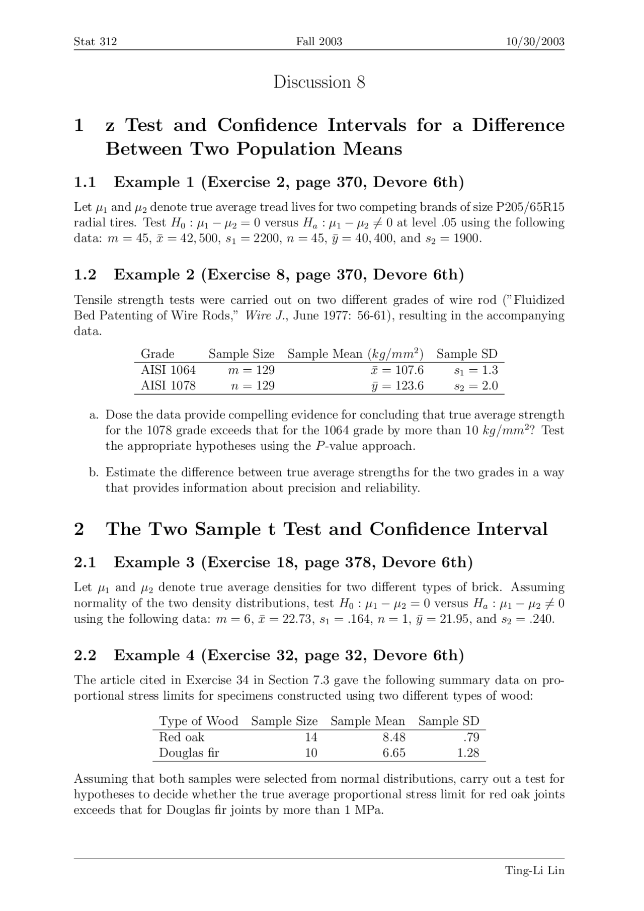 Z Test And Confidence Intervals For A Difference Between Two Population