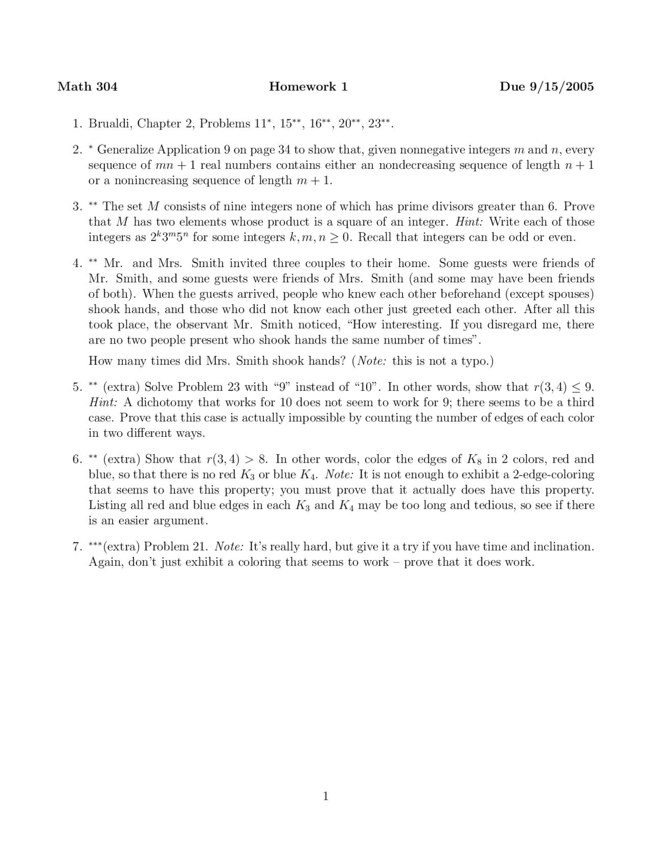 7 Questions For Assignment 1 Introduction Combinatorics Math 304 Docsity