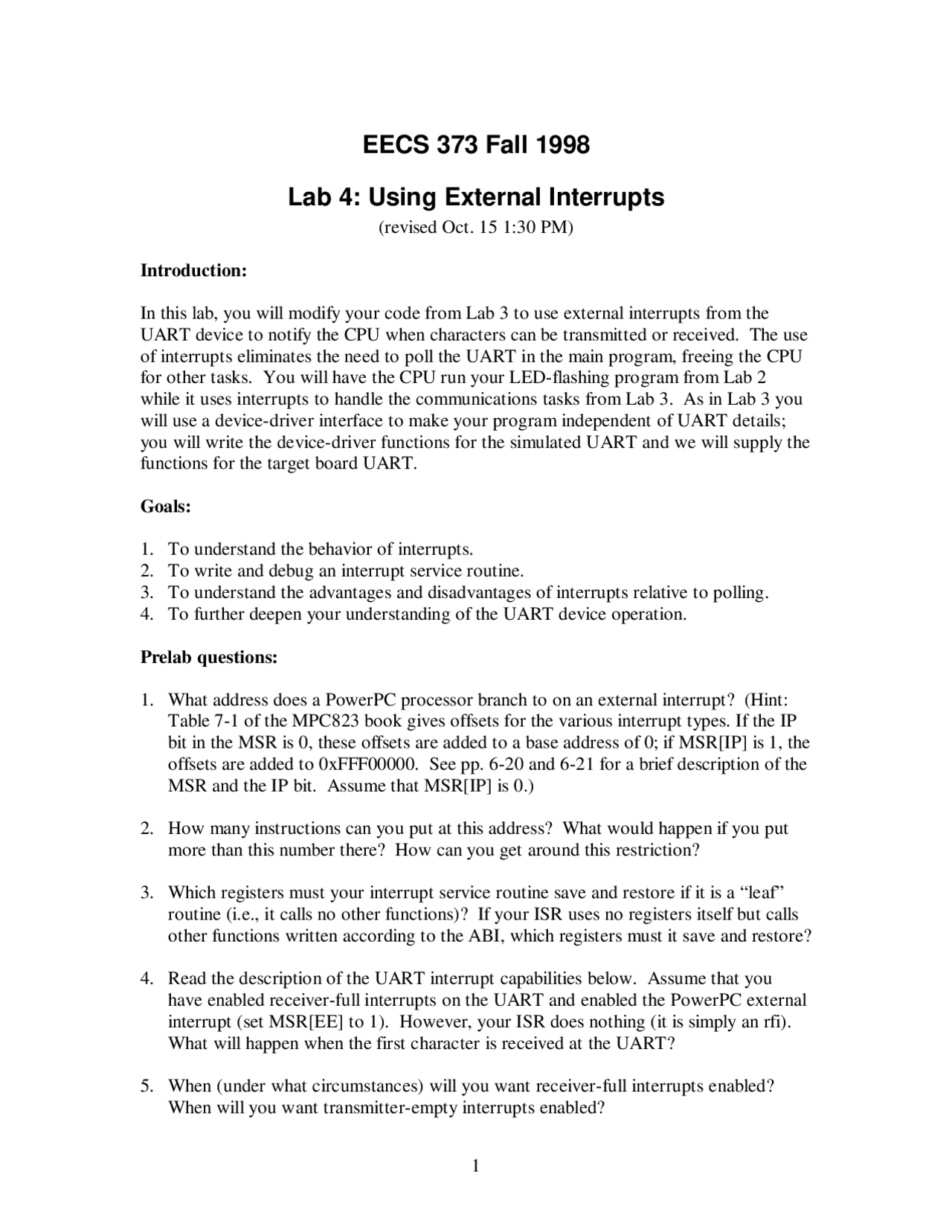 Lab 4 Using External Interrupts Design Microprocessor Systems Eecs