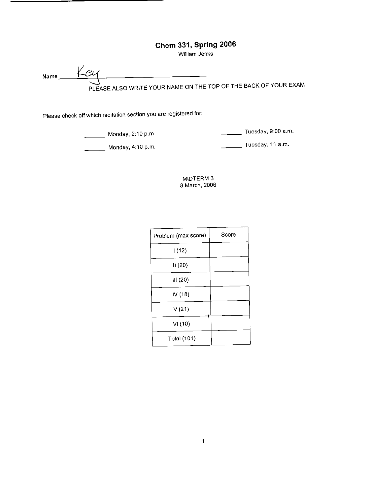 Organic Chemistry I Practice Midterm 3 With Solution Chem 331 Docsity