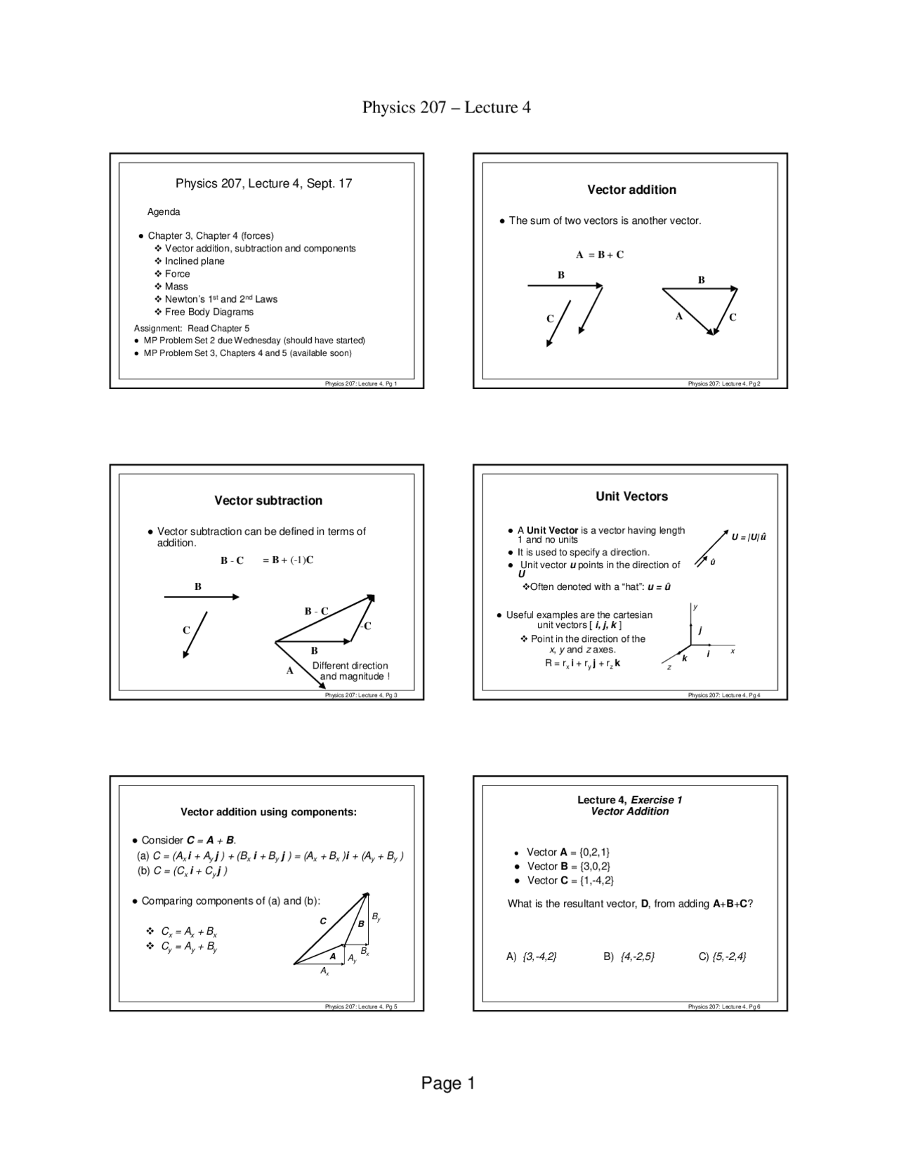 Vector Addition Subtraction And Components Lecture Slides Physics