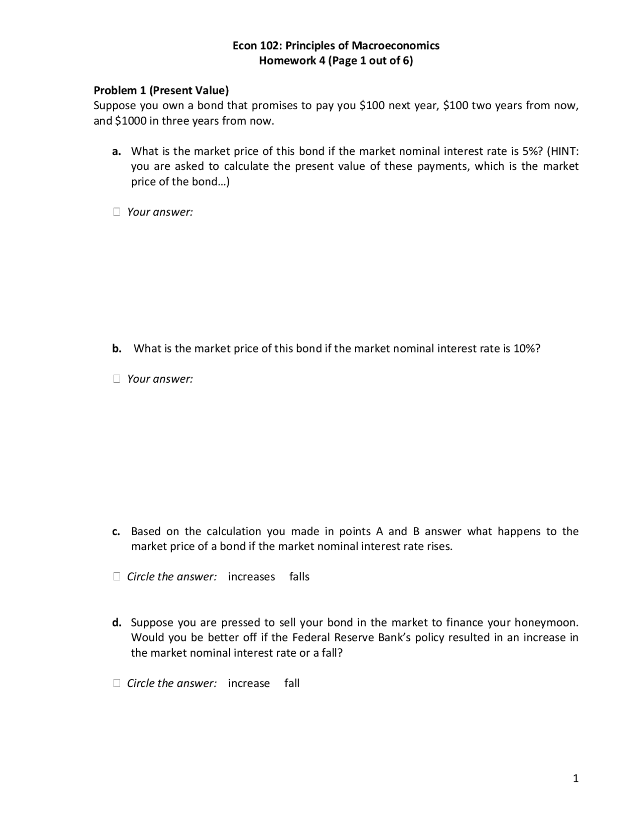 Homework 4 For Principles Of Macroeconomics Econ 102 Docsity