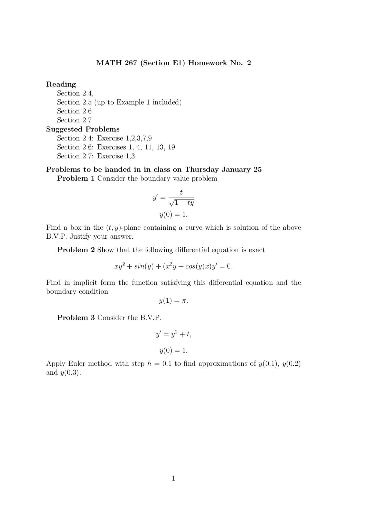 Homework 2 Problems Differential Equations And Transforms Math 267