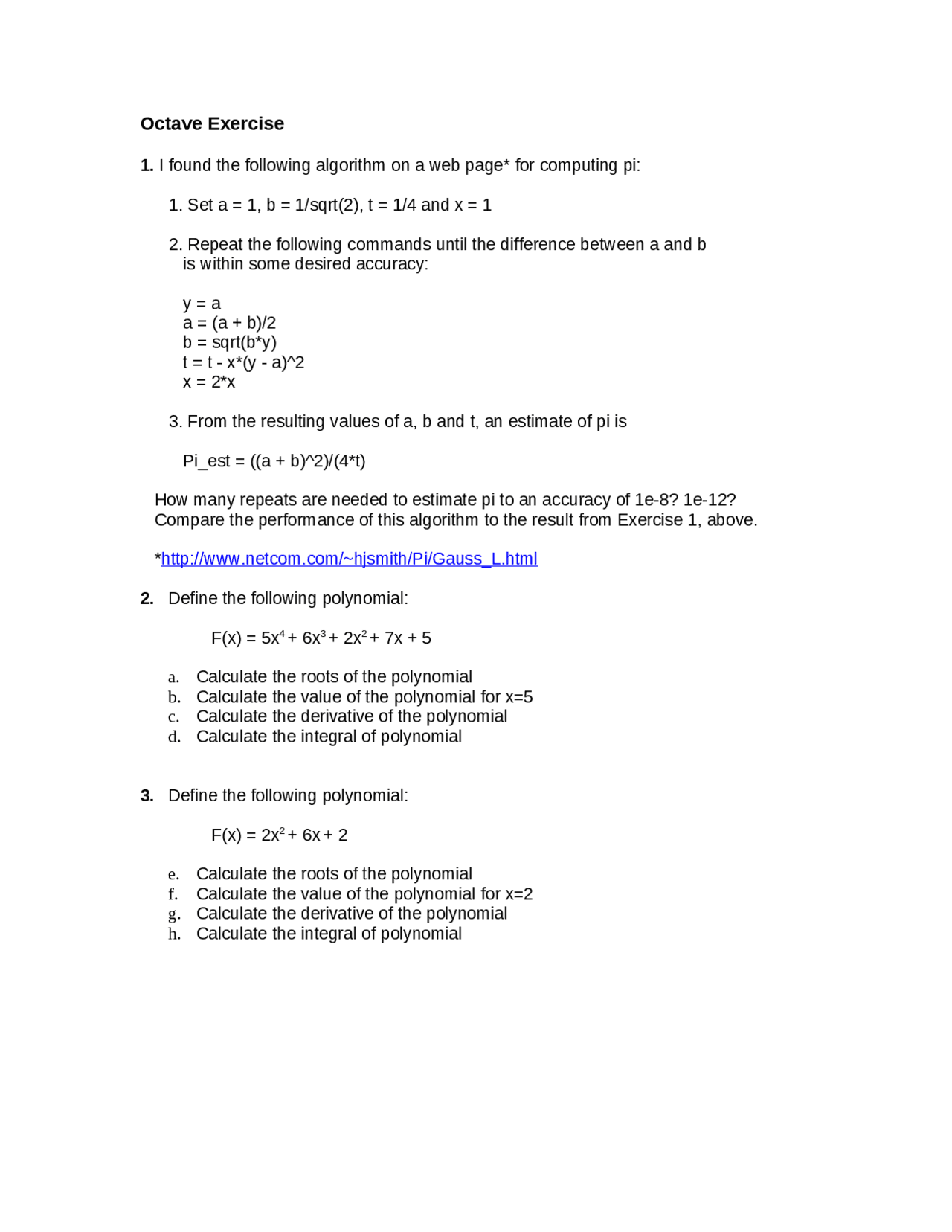 Octave Exercise For Introduction To Engineering Design Eee 101 Docsity
