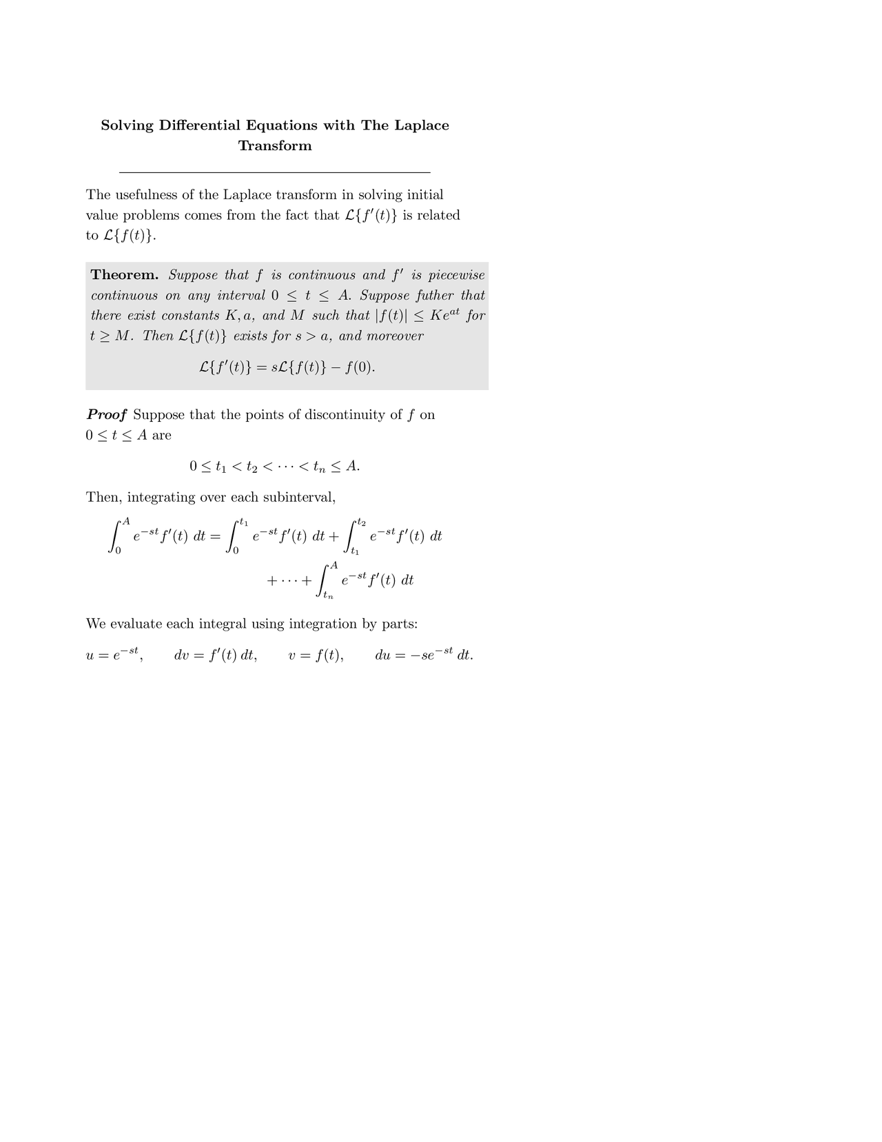 Solving Differential Equations With Laplace Transform Math 267 Docsity