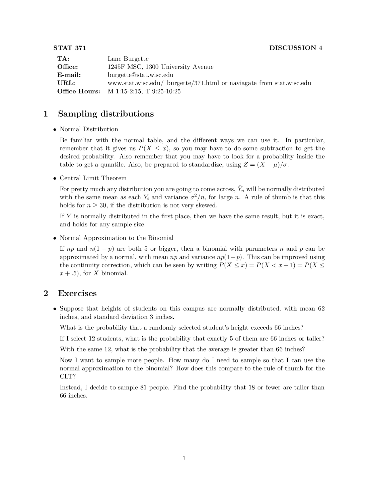 Sampling Distributions Exercises Introductory Applied Statistics