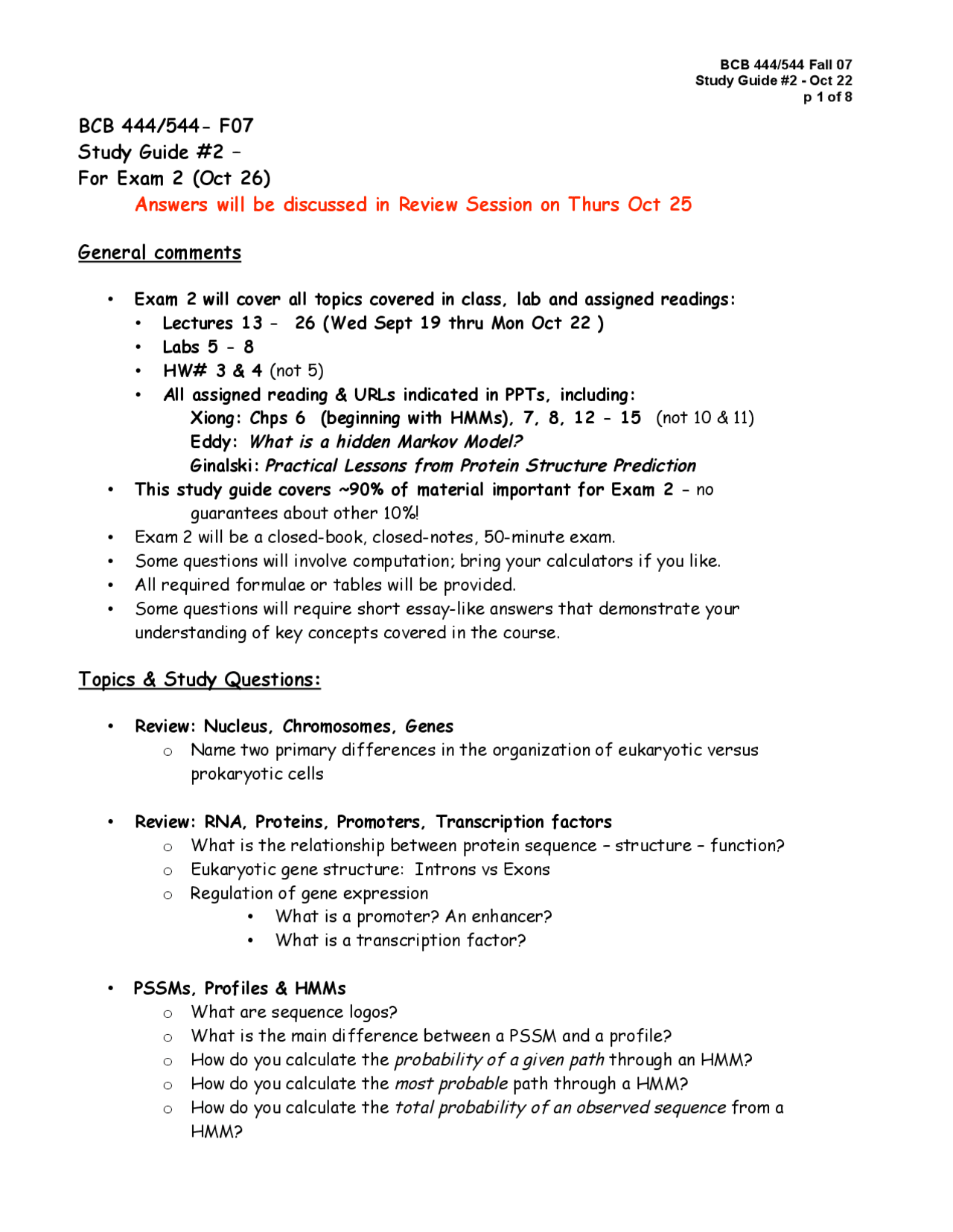 Exam 2 Study Questions - Introduction to Bioinformatics | BCB 444 ...