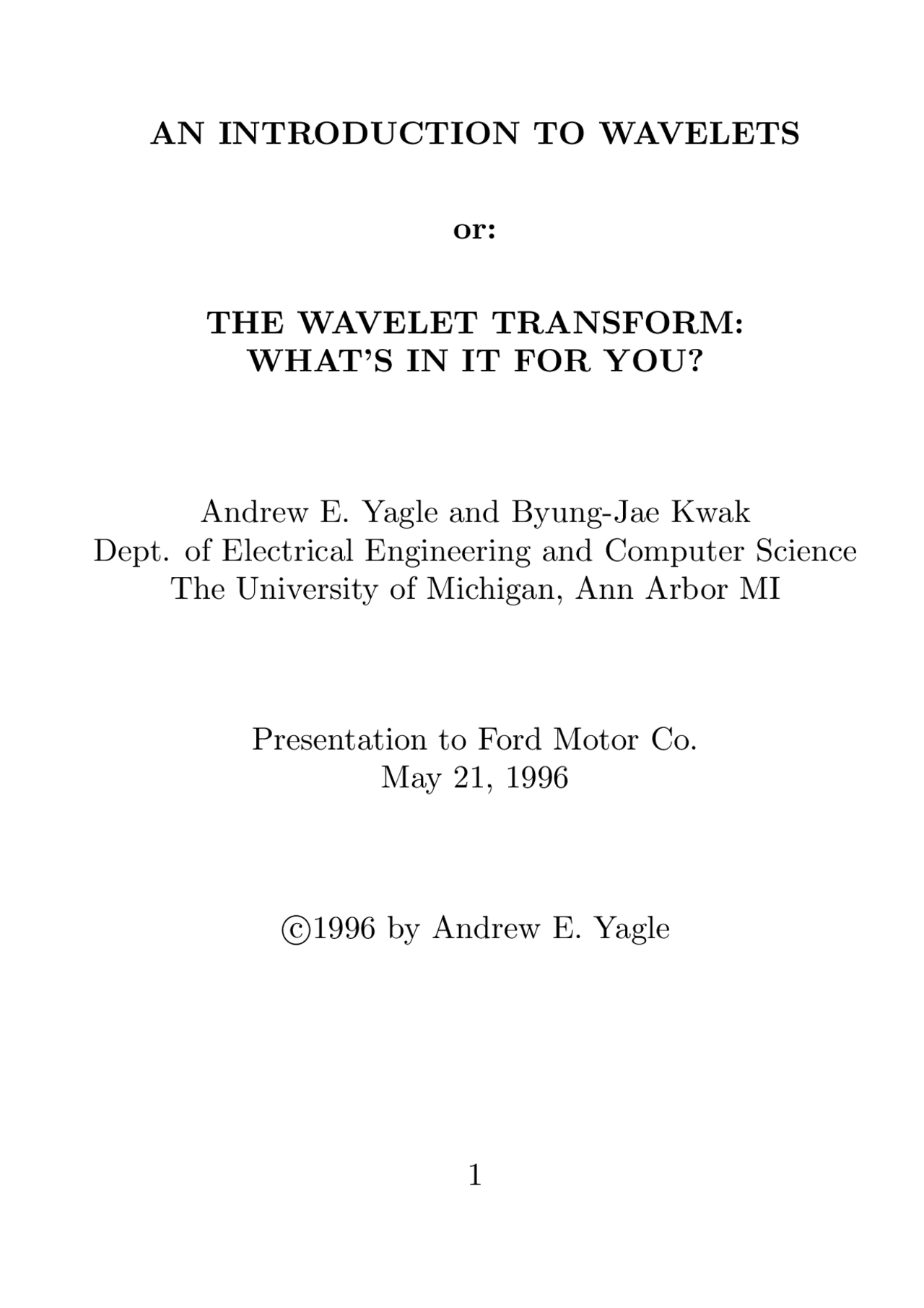 An Introduction To Wavelets Matrix Methods For Signal Processing