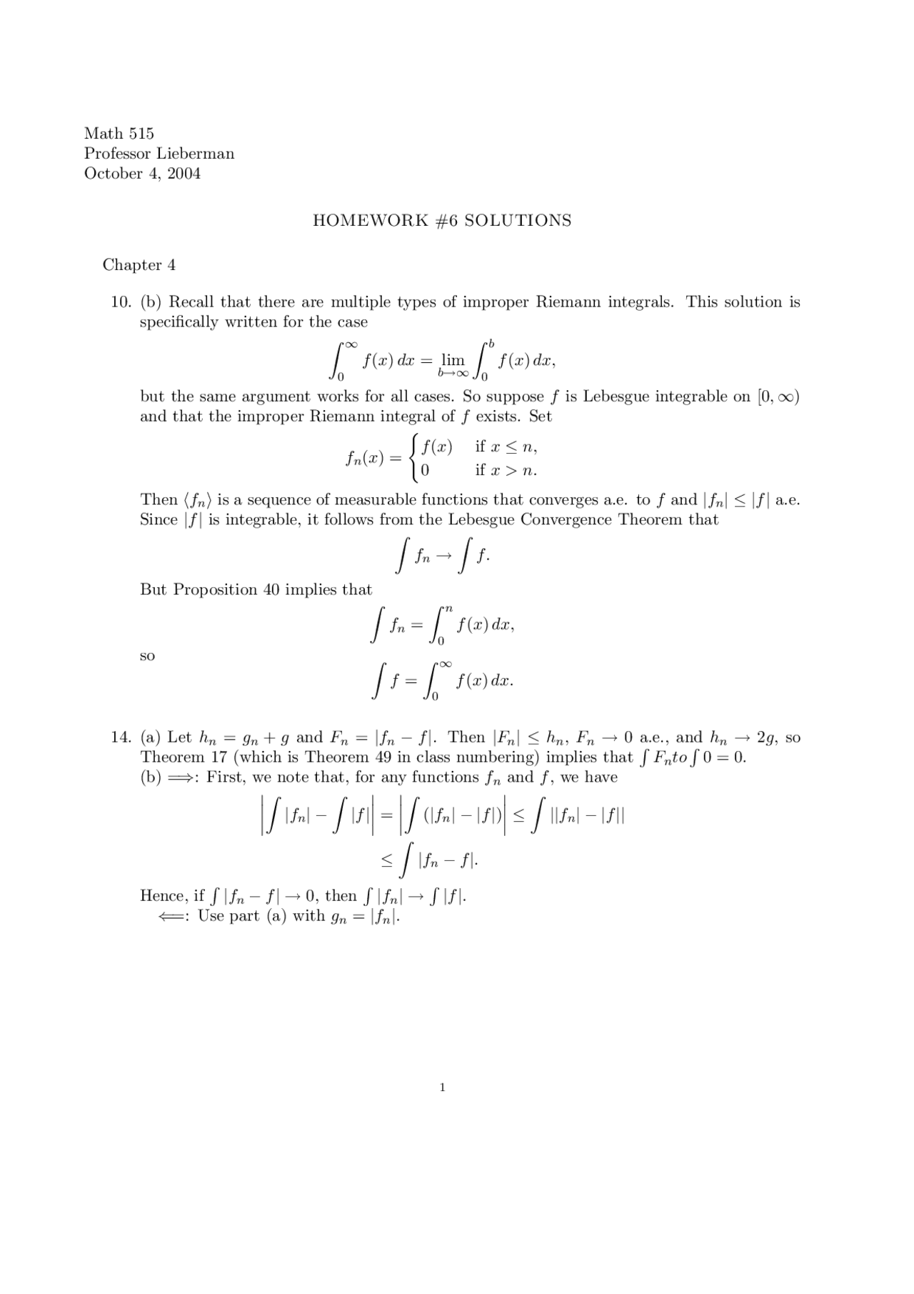 Homework 6 Solutions Real Analysis I Math 515 Docsity