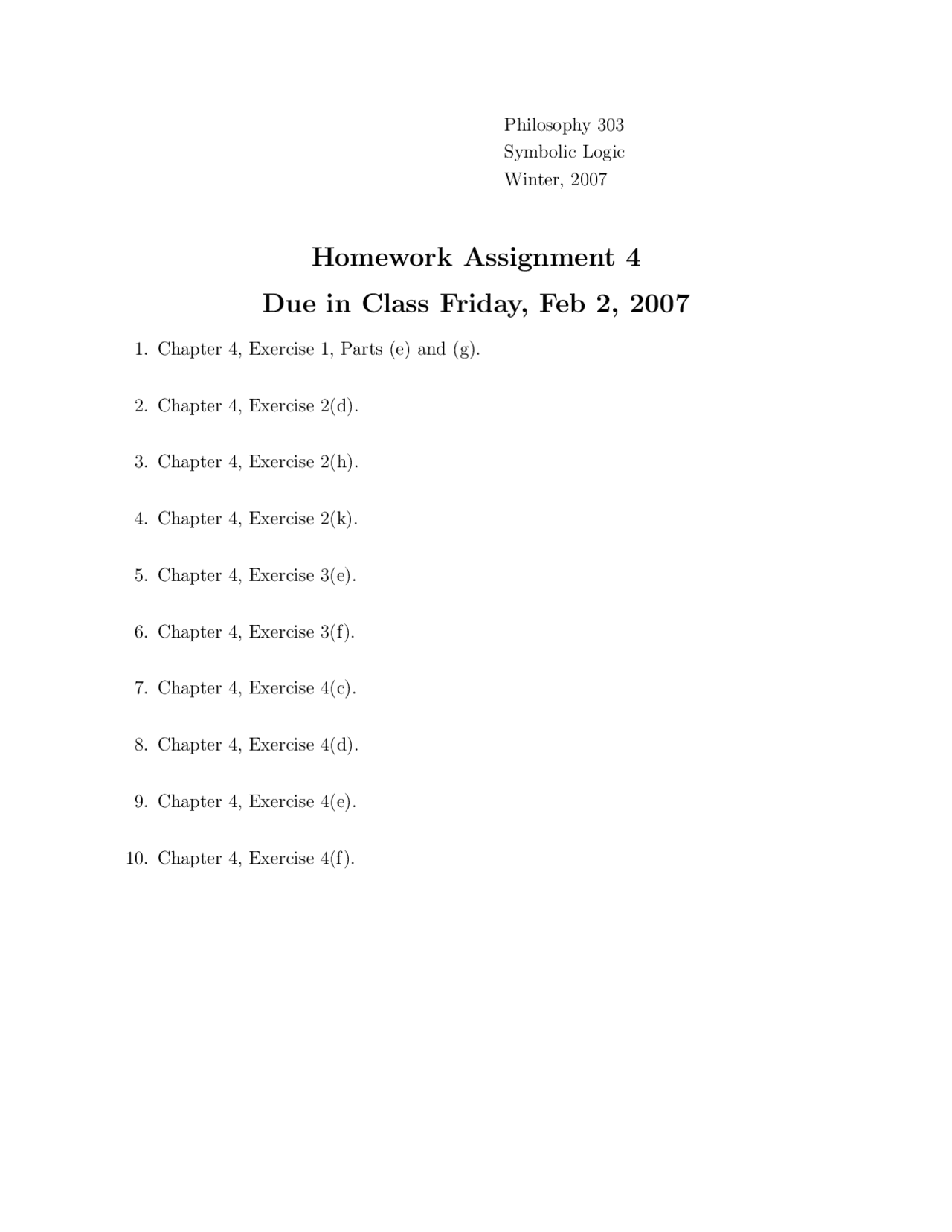 Introduction To Symbol Logic Assignment 4 Phil 303 Docsity