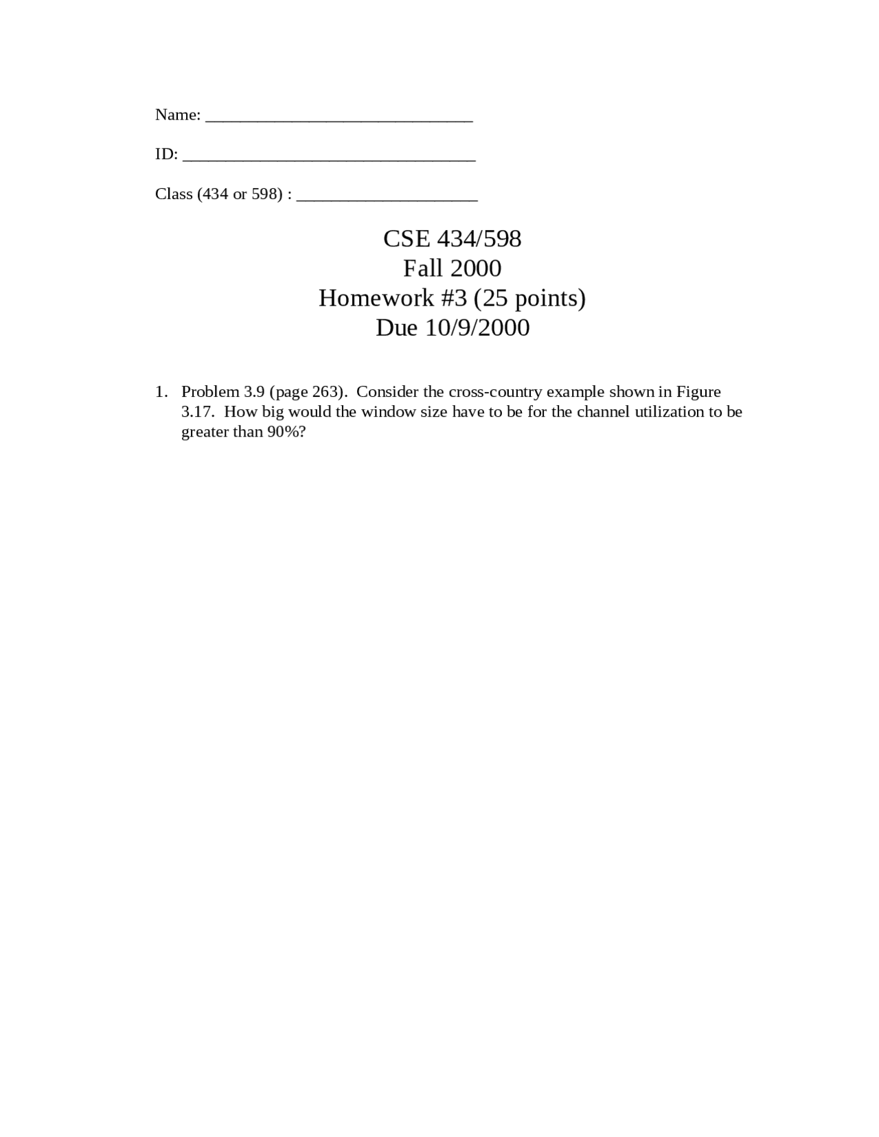 5 Questions On Computer Networks Homework 3 Fall 2000 Cse 434